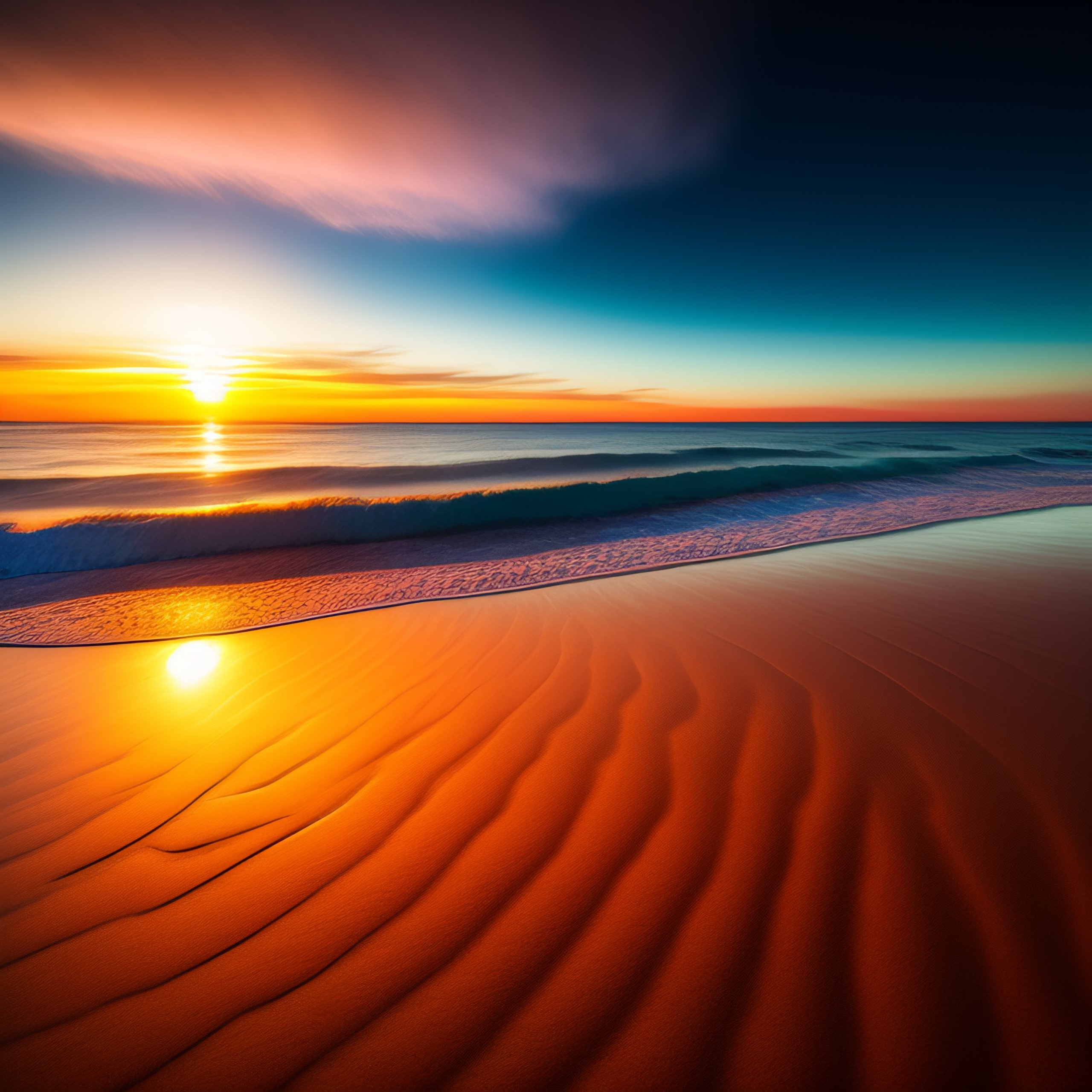 Lexica - Sunset with sand and water