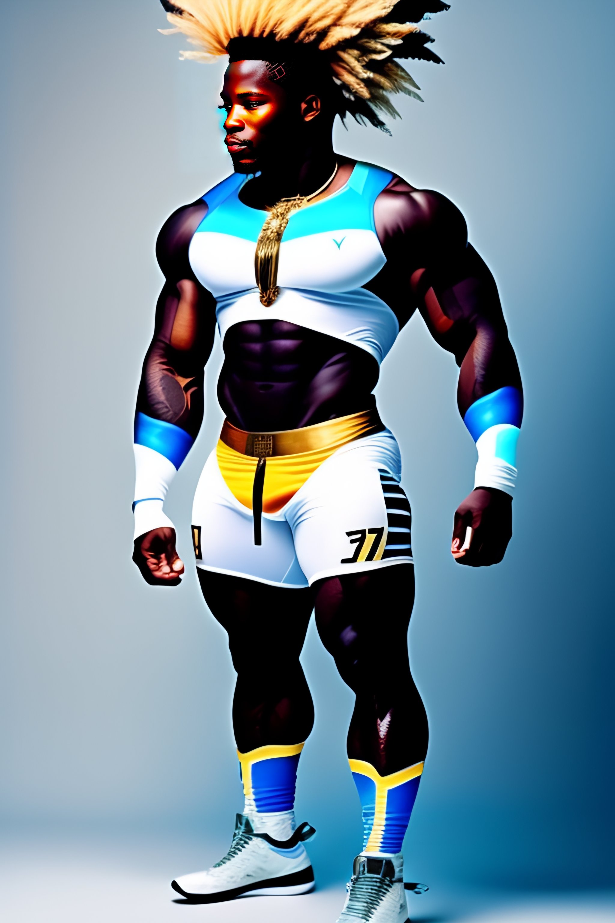 Lexica - African Super Saiyan wearing light blue, white and black thin ...