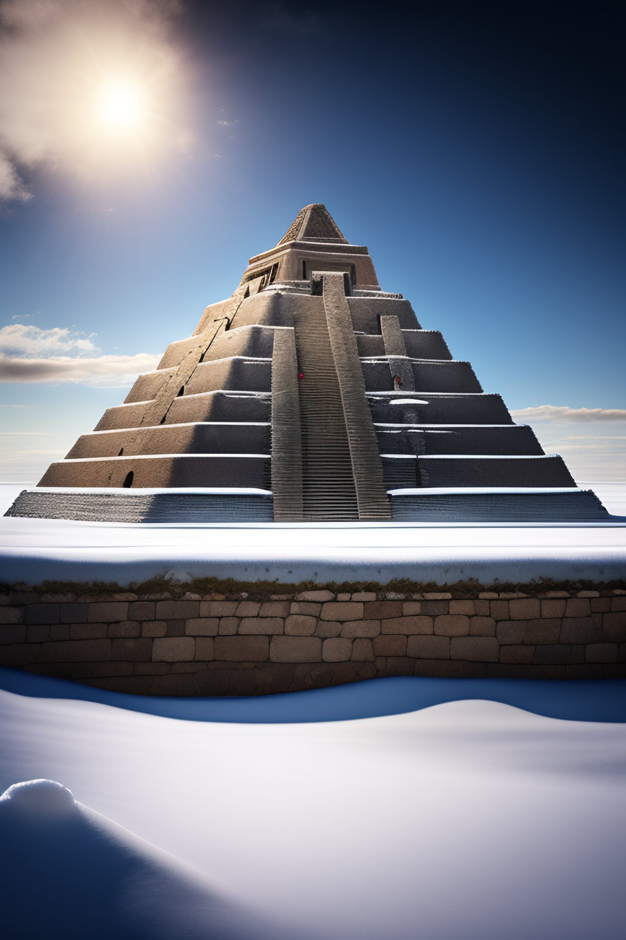 Lexica - Ancient Aztec pyramid in the snow realistic clowdy day photo ...