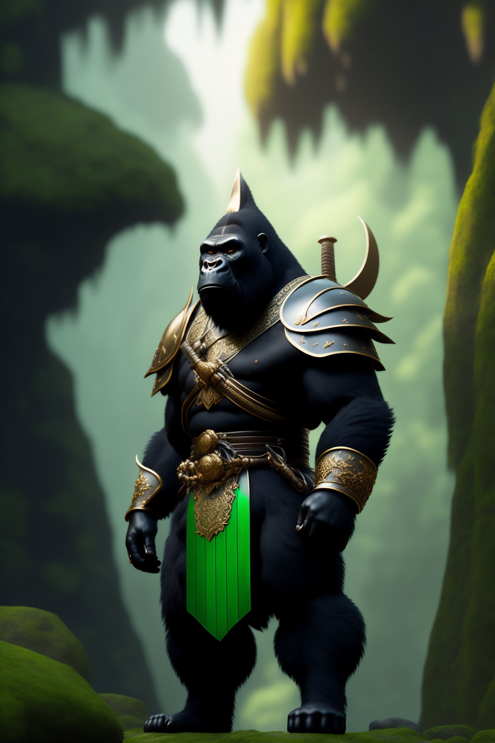 Lexica - A highly detailed matte painting of a Gorilla Samurai in full ...