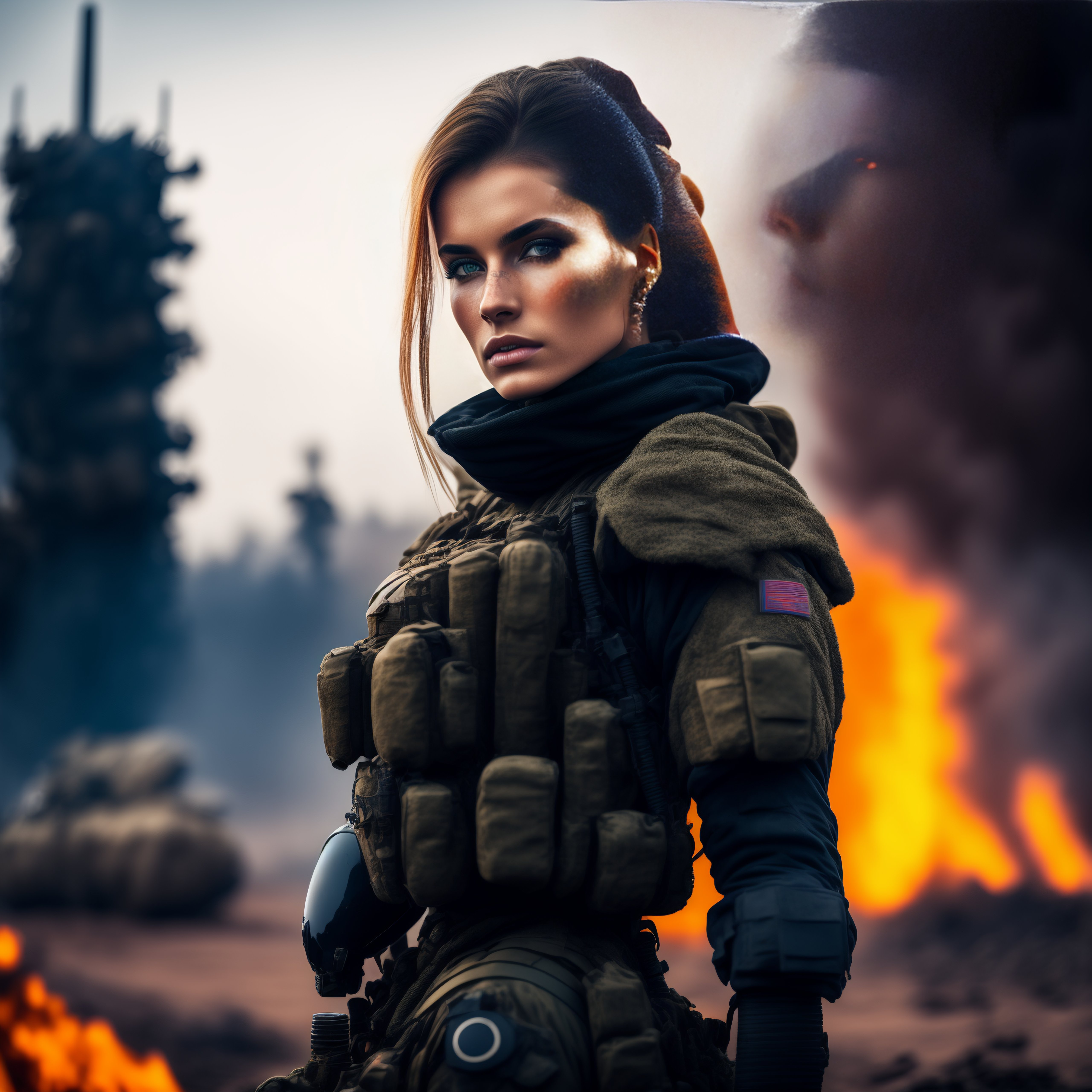 Lexica - A cyber beautiful Russian Moscow girl warrior in a burnt land ...
