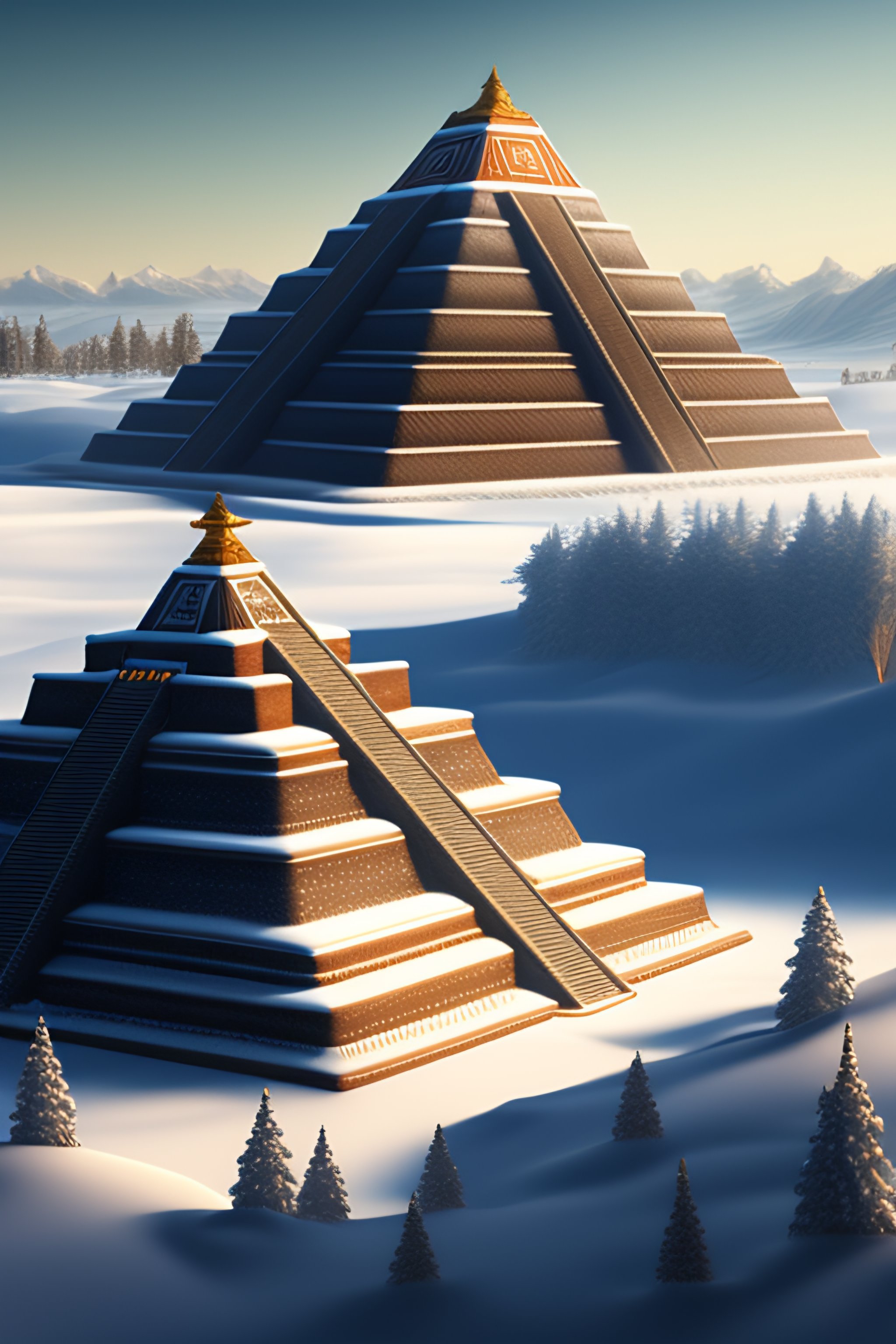 Lexica - Aztec pyramids in the snow realistic