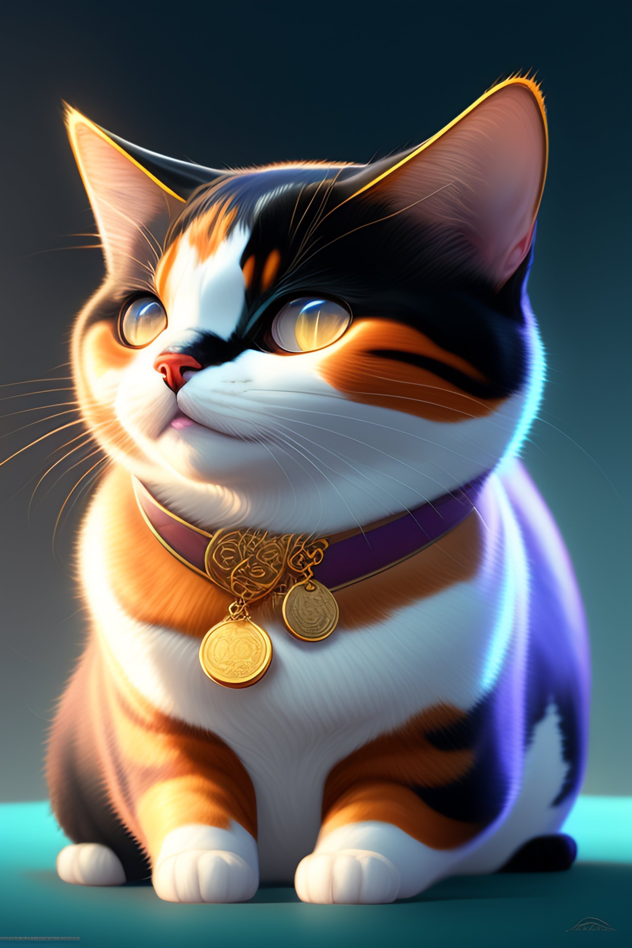 Lexica - A Calico Cat is holding a gold coin, disney concept art ...