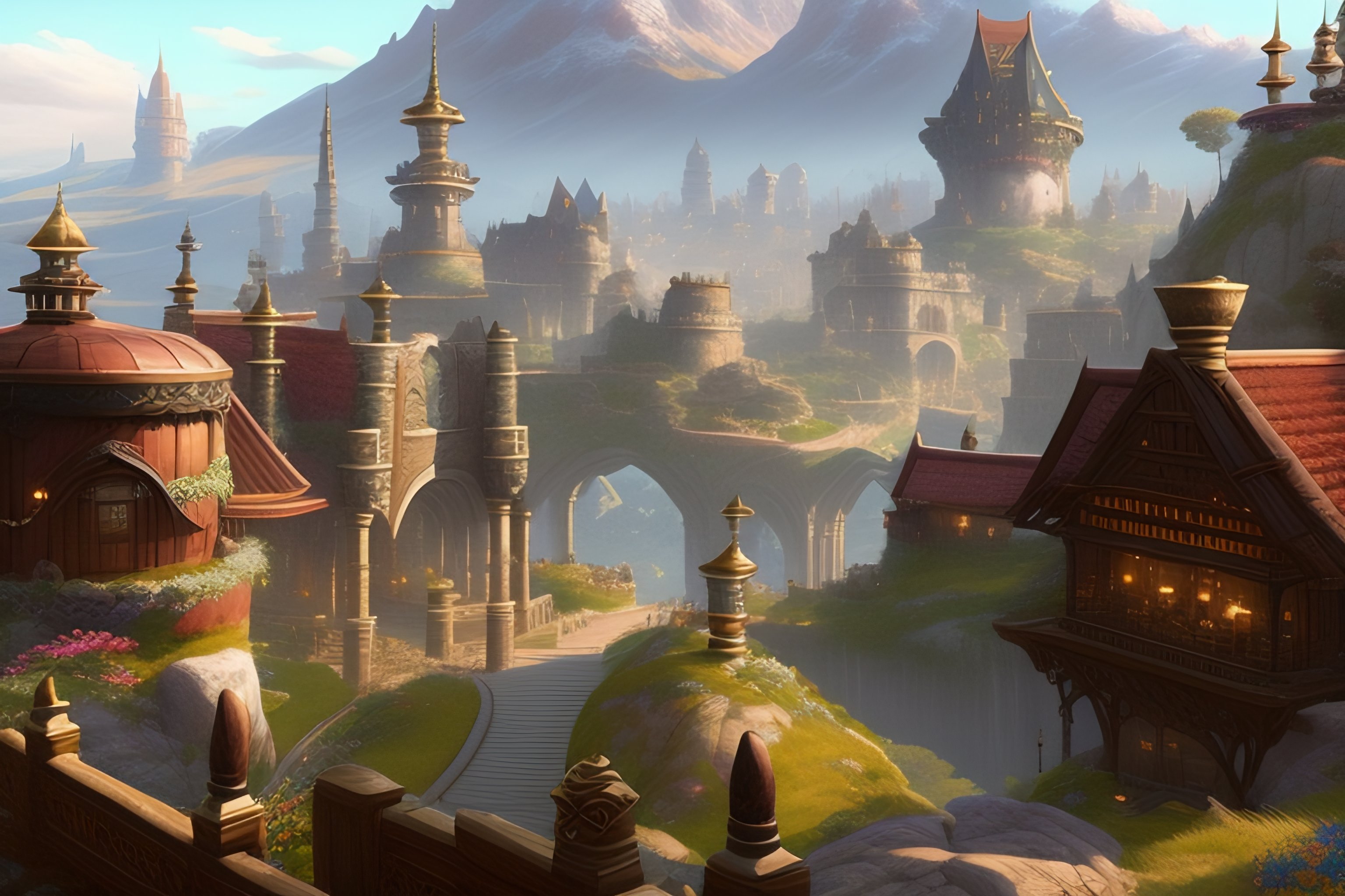 Lexica - Epic view, wide angle, elegant fantasy capital city on ...