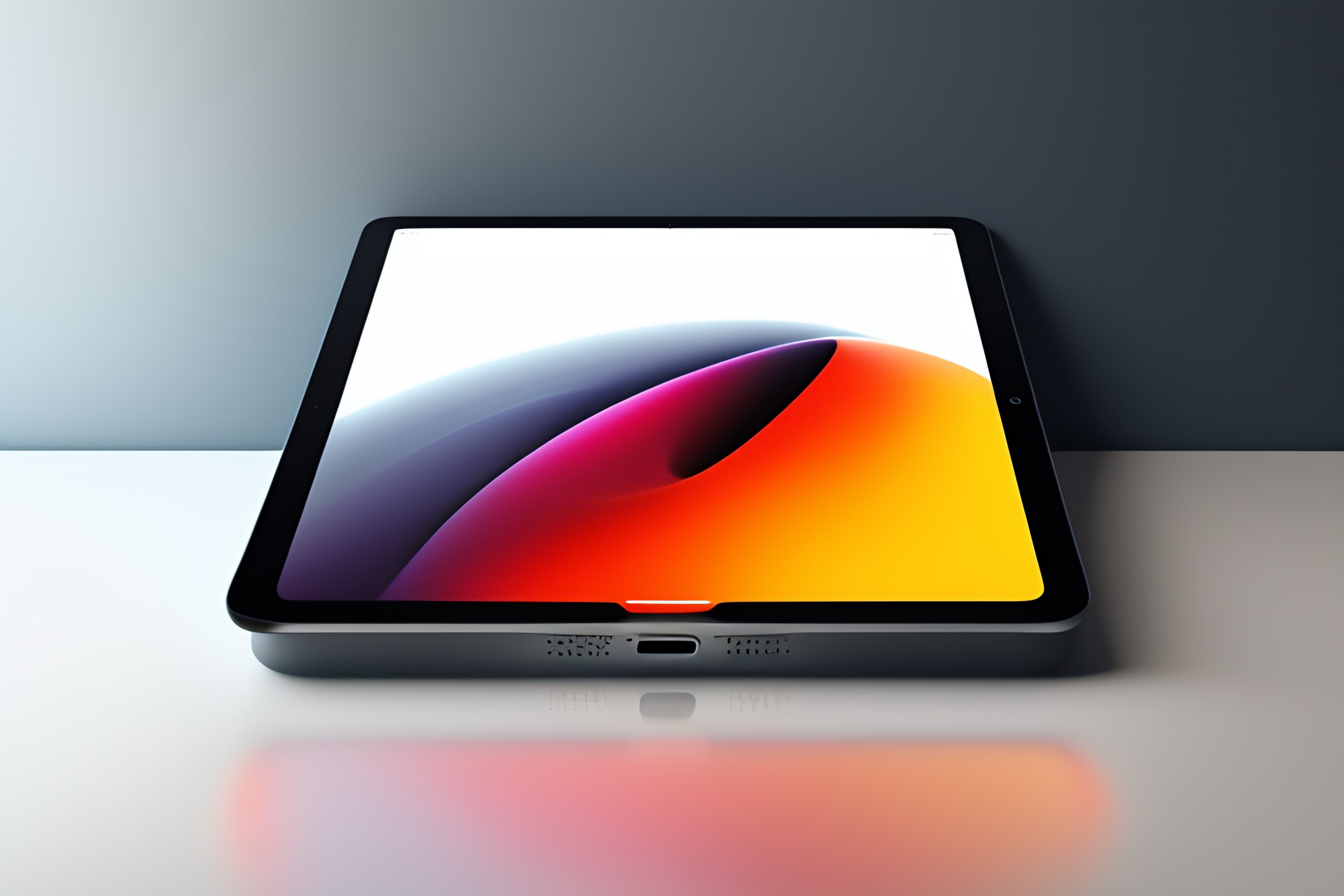 Lexica - Front view, iPad Pro with white screen on white background.