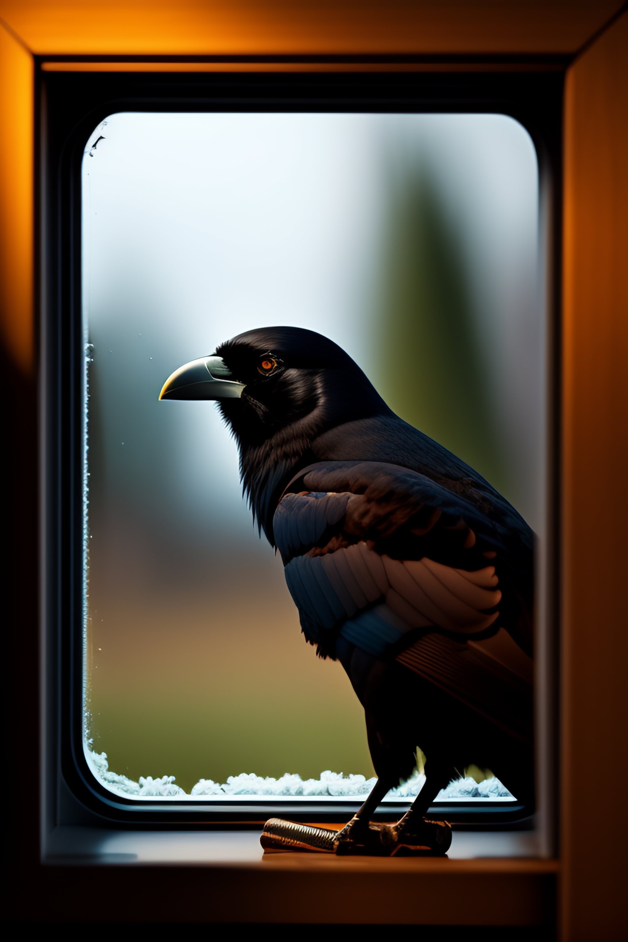 Lexica - A scarying image of a crow posed in a window