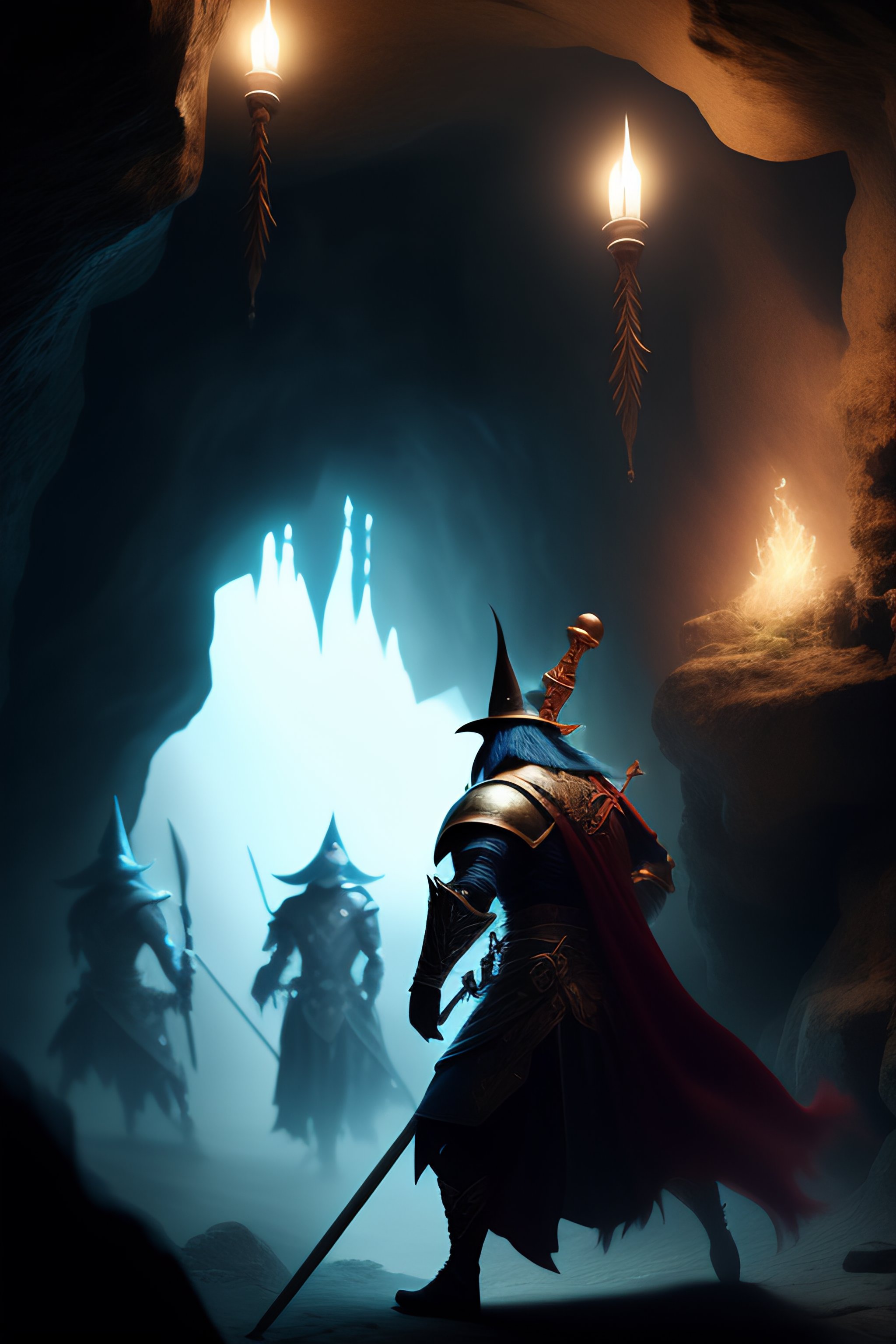 Lexica - Wizard with a staff fightning versus orcs inside a cave, hd ...