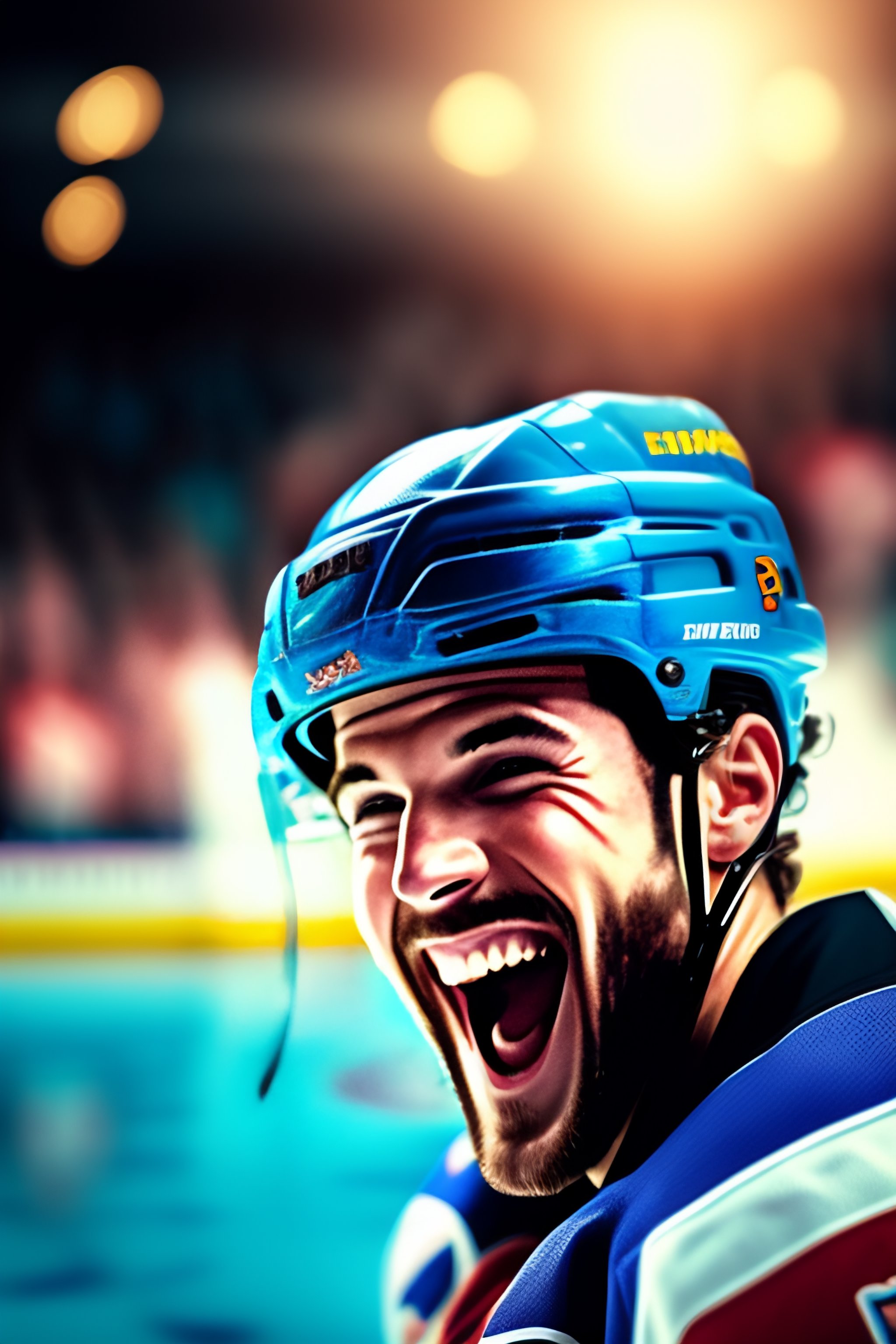 Lexica - Portrait of happy male hockey player celebrating a goal