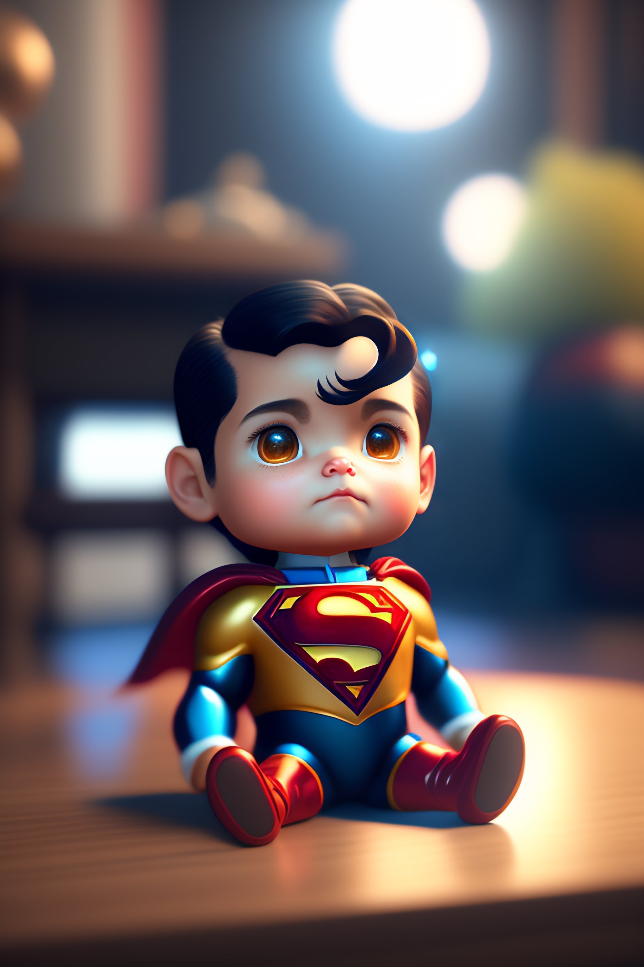 Lexica - Cute small humanoid superman sitting in front of laptop ...