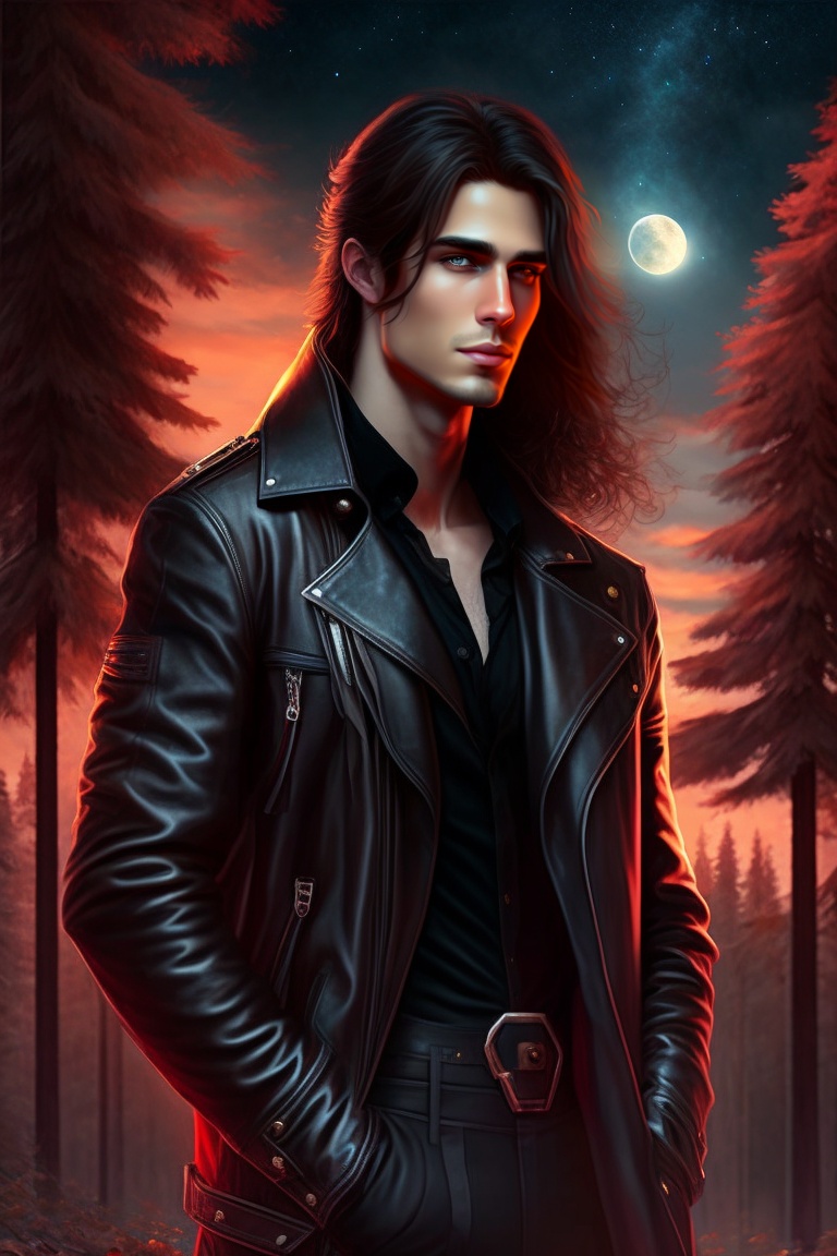 Lexica - A Handsome Vampire Male dressed in a black leather jacket with ...