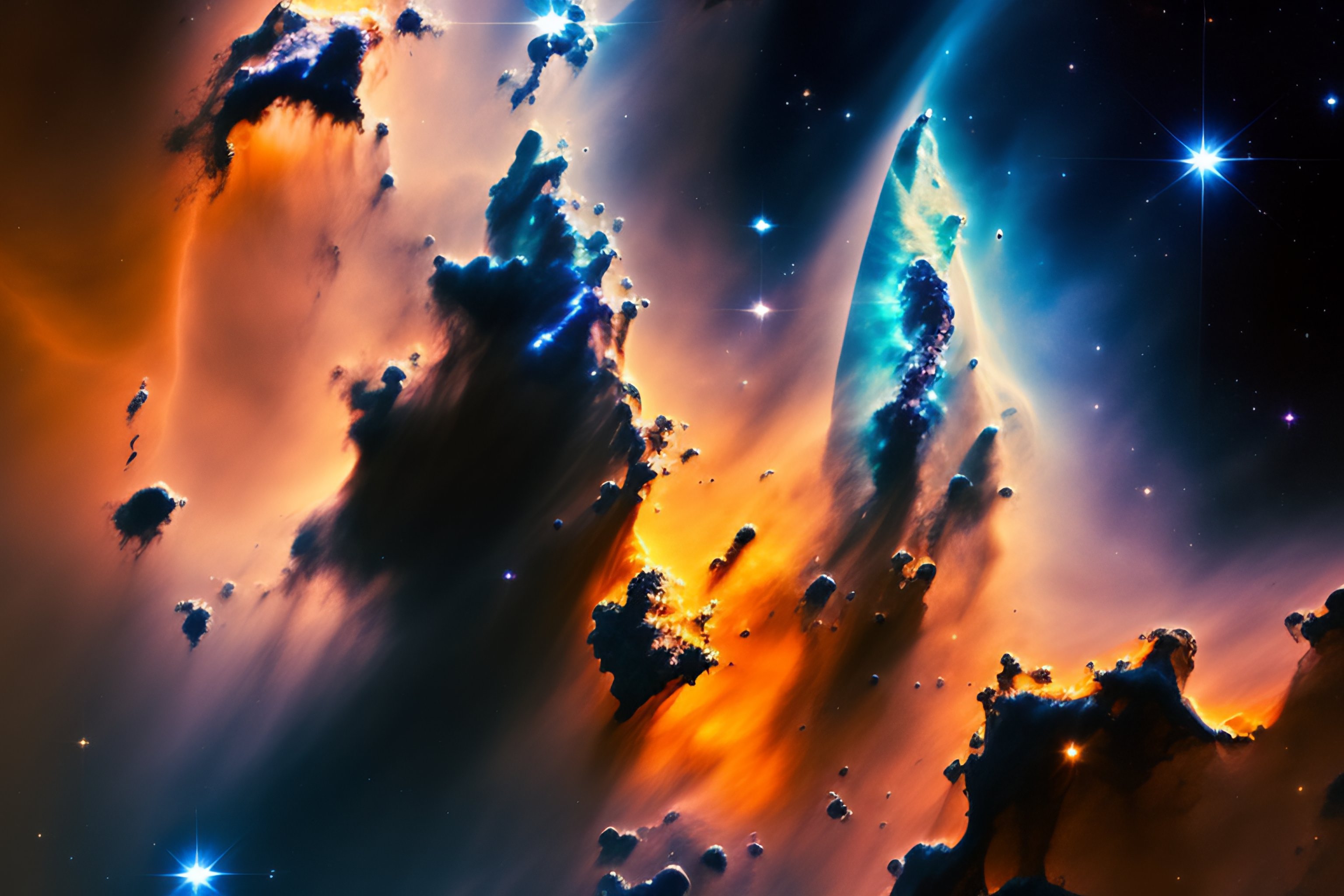 Lexica - Hubble stars , pillars of creation , (((space ship floating in ...