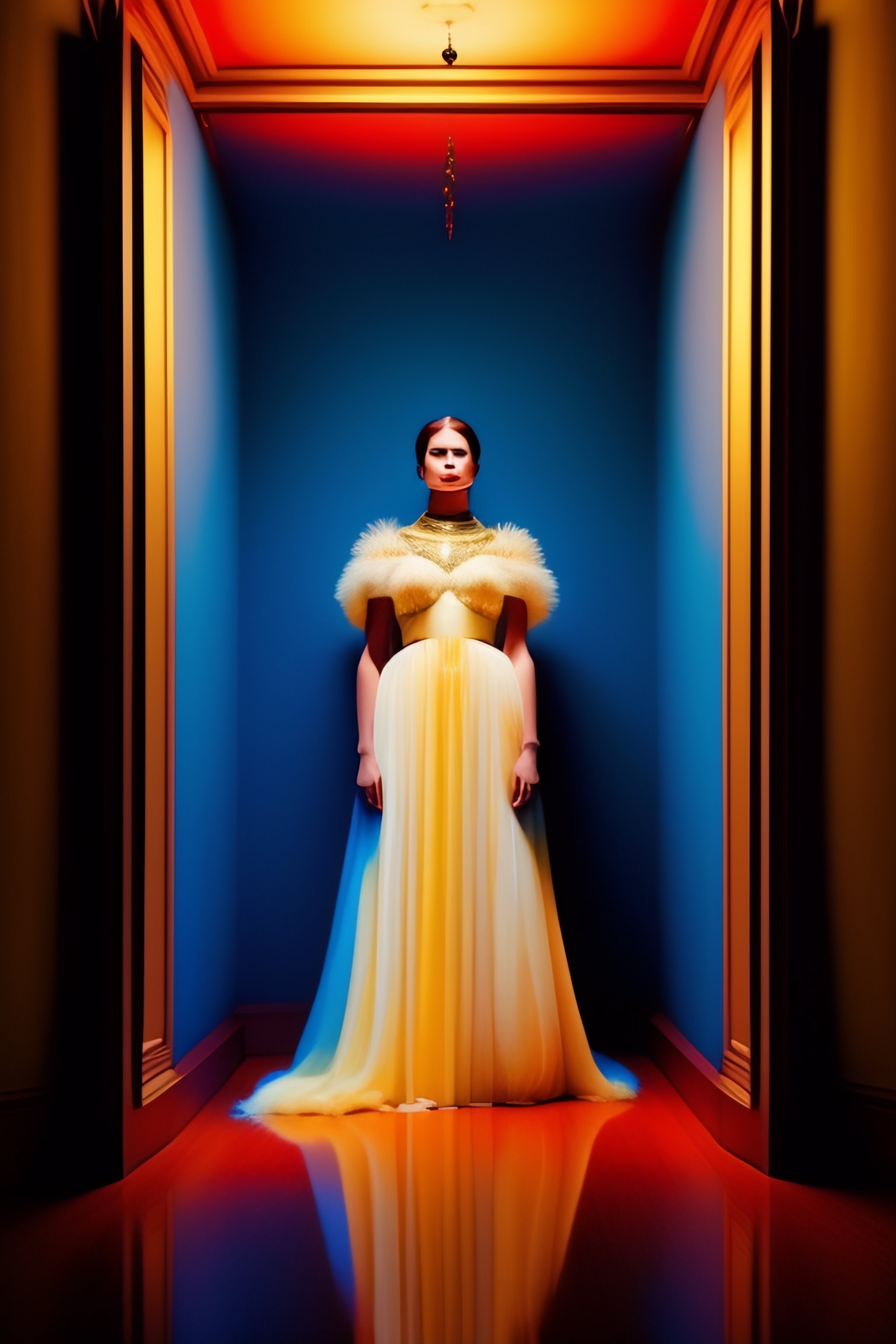Lexica - An ivory golden demon in a blue and red haunted liminal ...