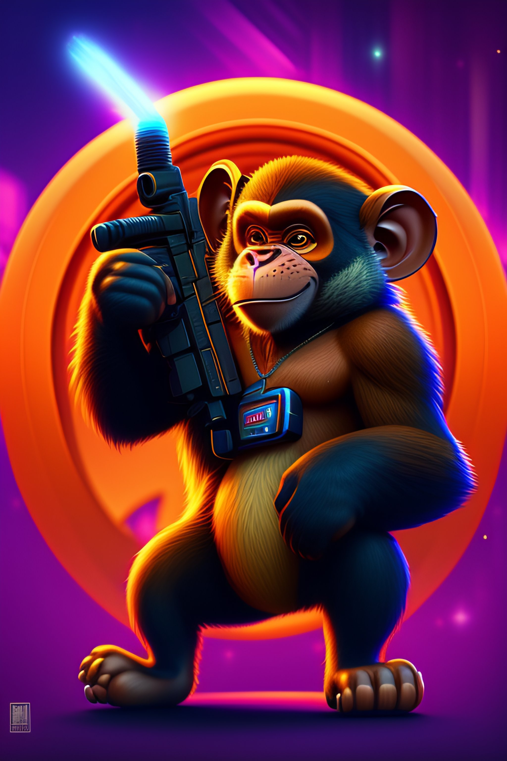 Lexica - “ logo of a monkey in the style of zootopia holding laser gun ...