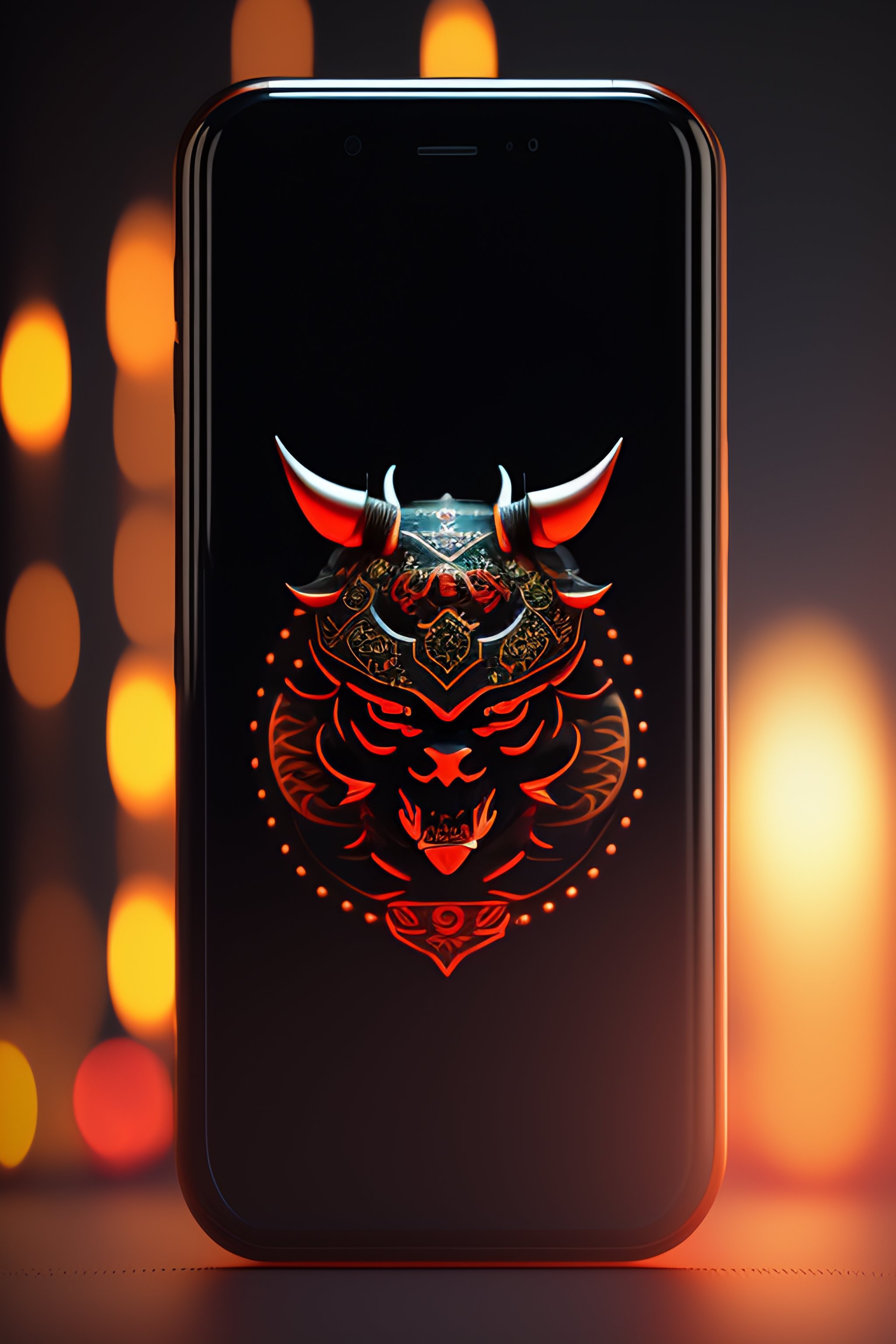 Lexica - A mobile phone with a Japanese demon pattern, centred, night ...