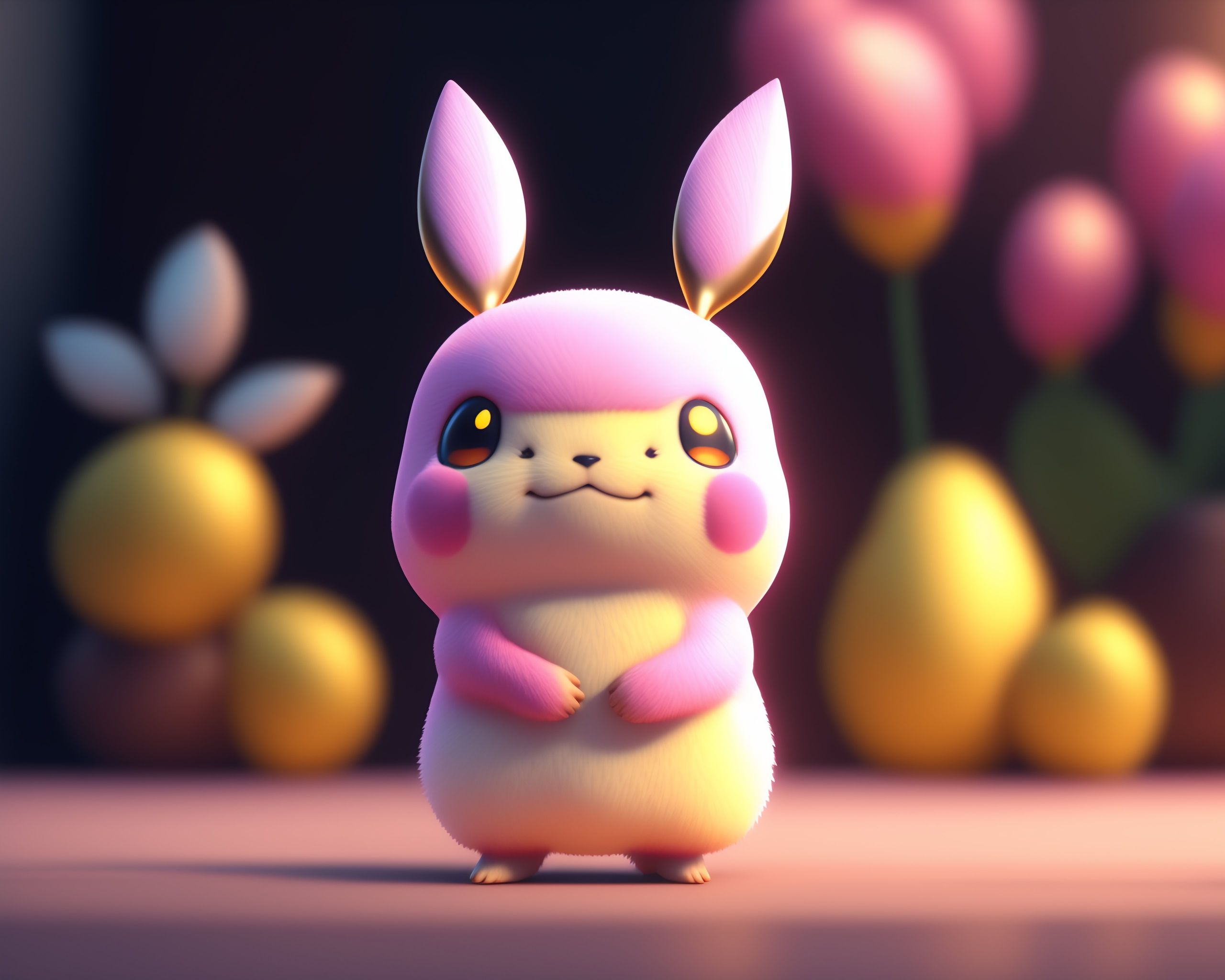 Lexica - Cute small pink pikachu, big smile, one feather up waving to ...