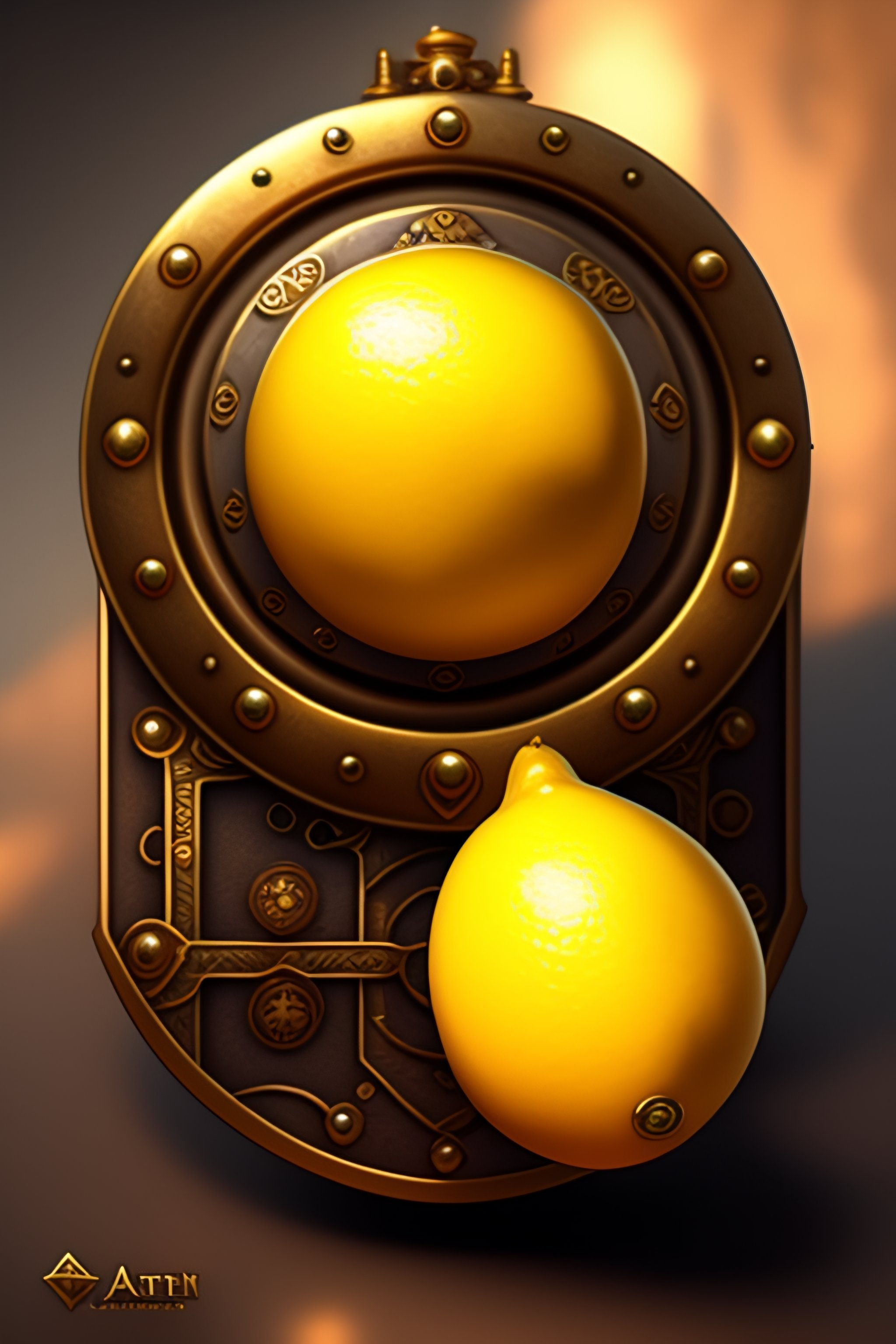 Lexica - A lemon inscribed in a Steampunk-style circular card element ...