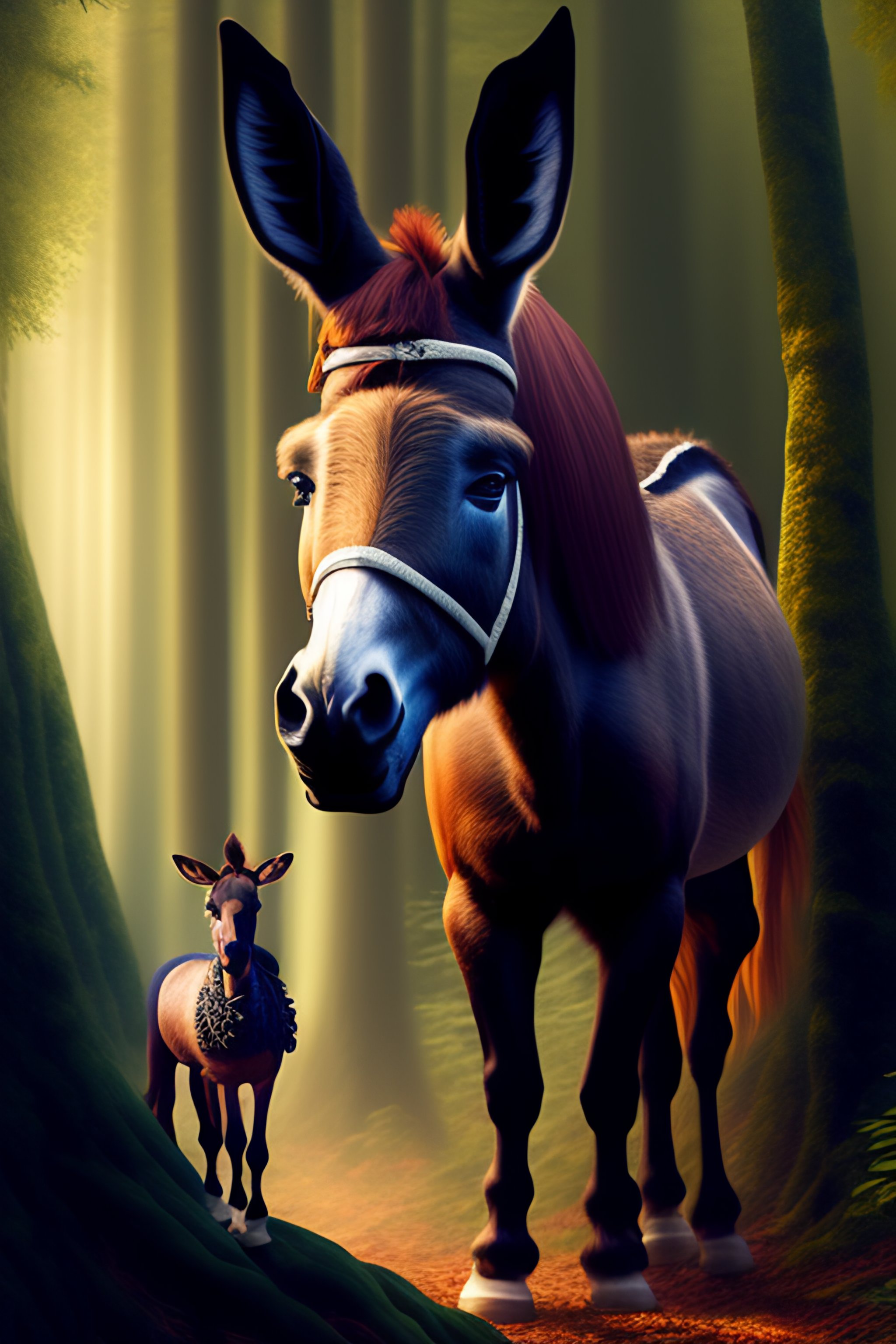 Lexica - A donkey with a witch and and a pirate in a beech forest ...