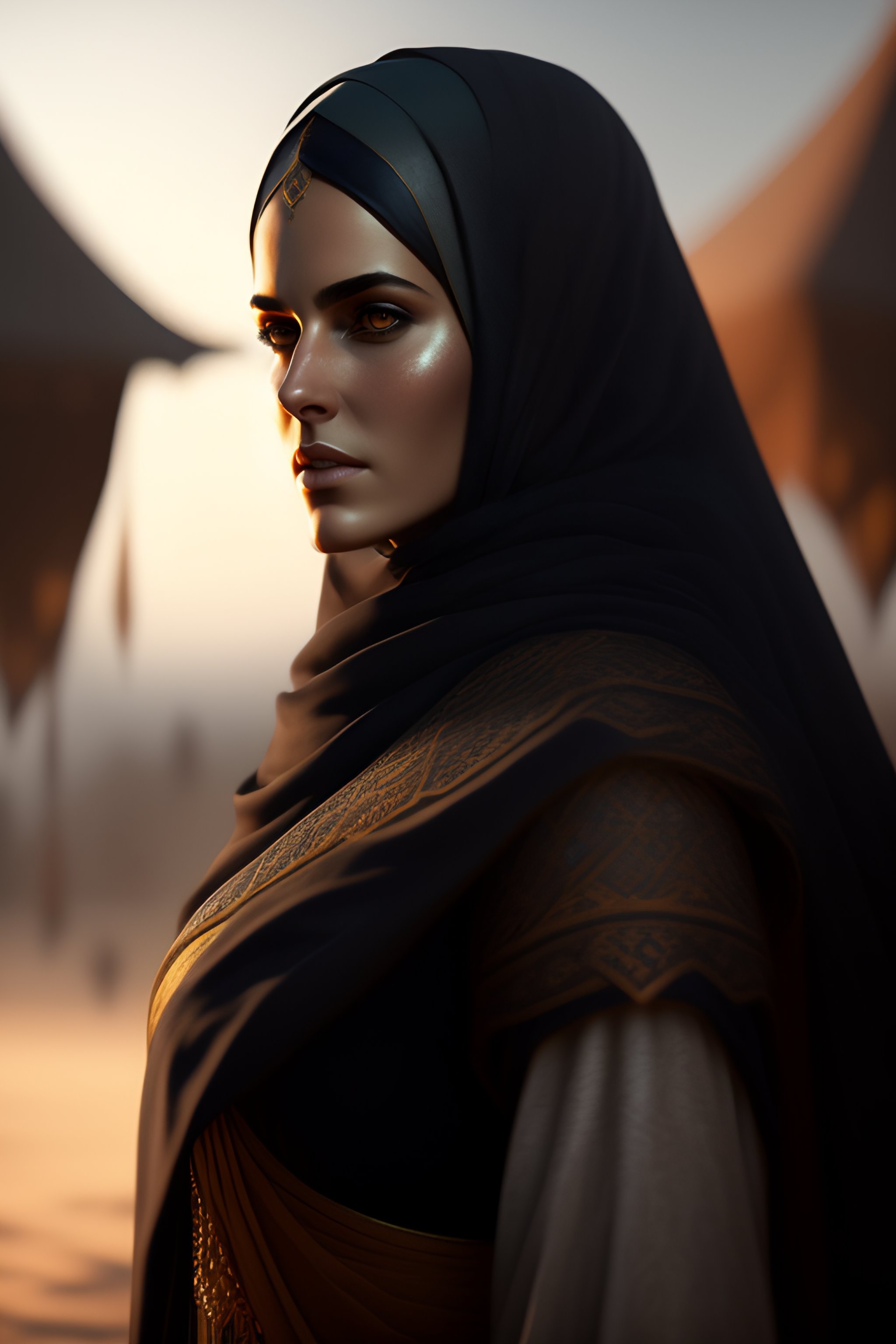 Lexica - Portrait of medieval arab woman, dark colors, winds of winter ...
