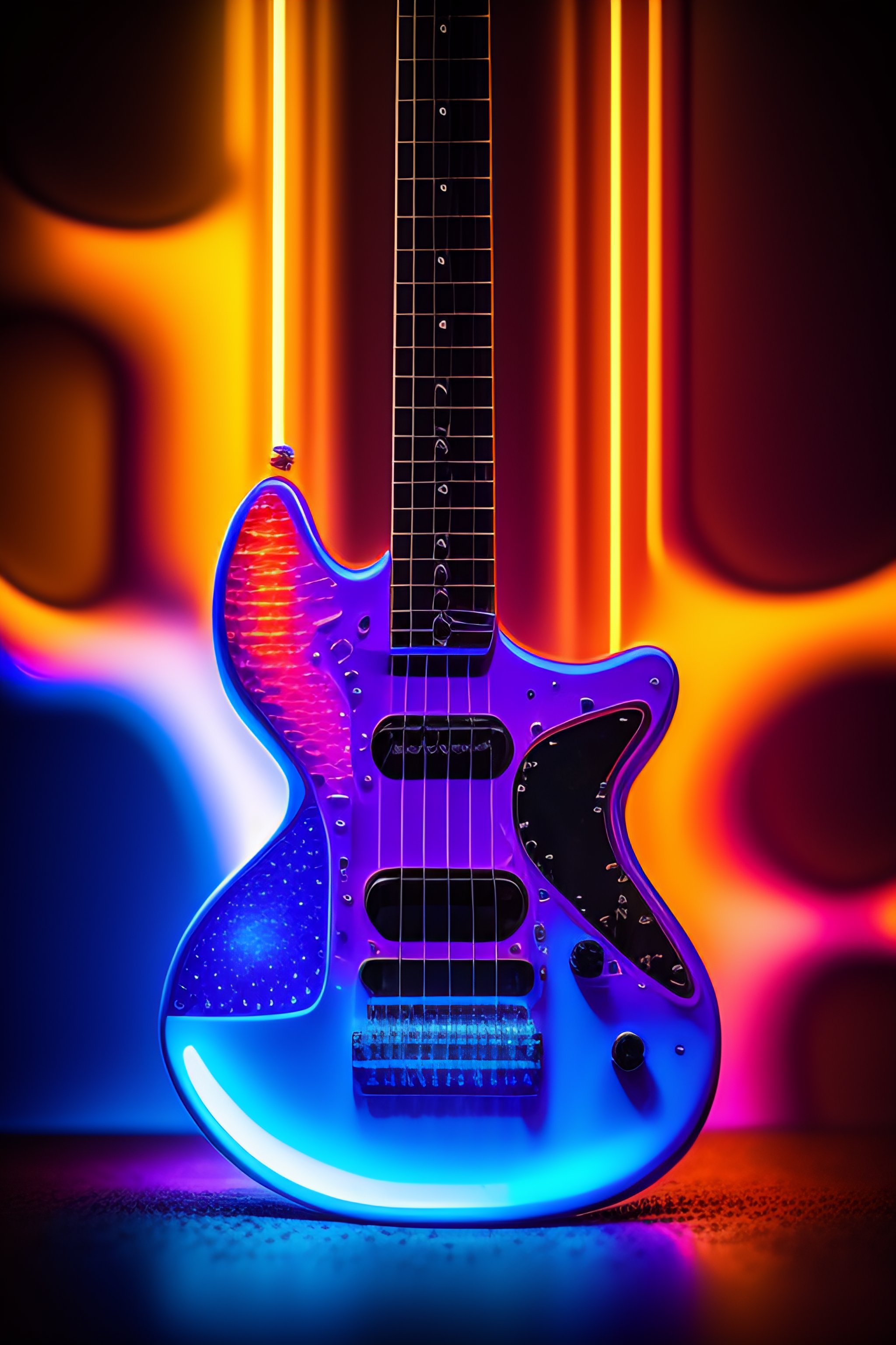Lexica - Alien guitar, flowing shapes, holes, shiny, colorful product ...