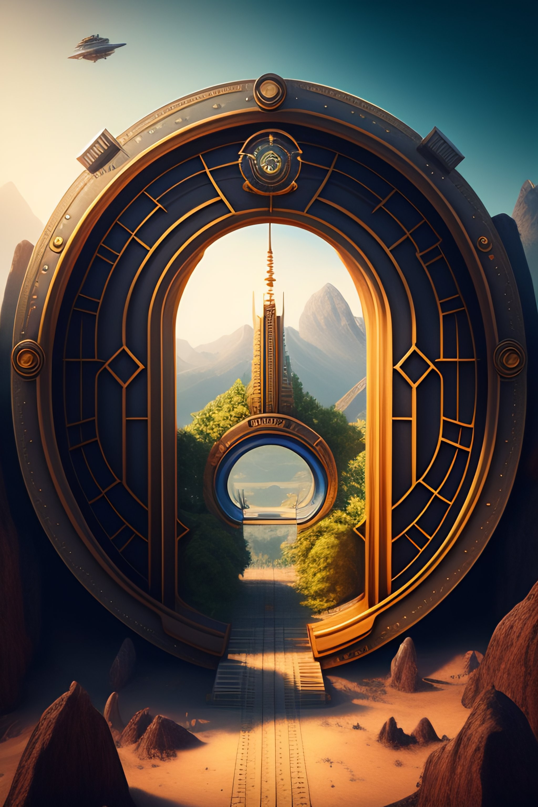 Lexica - A steampunk intergalactic portal with egld symbol in the middle