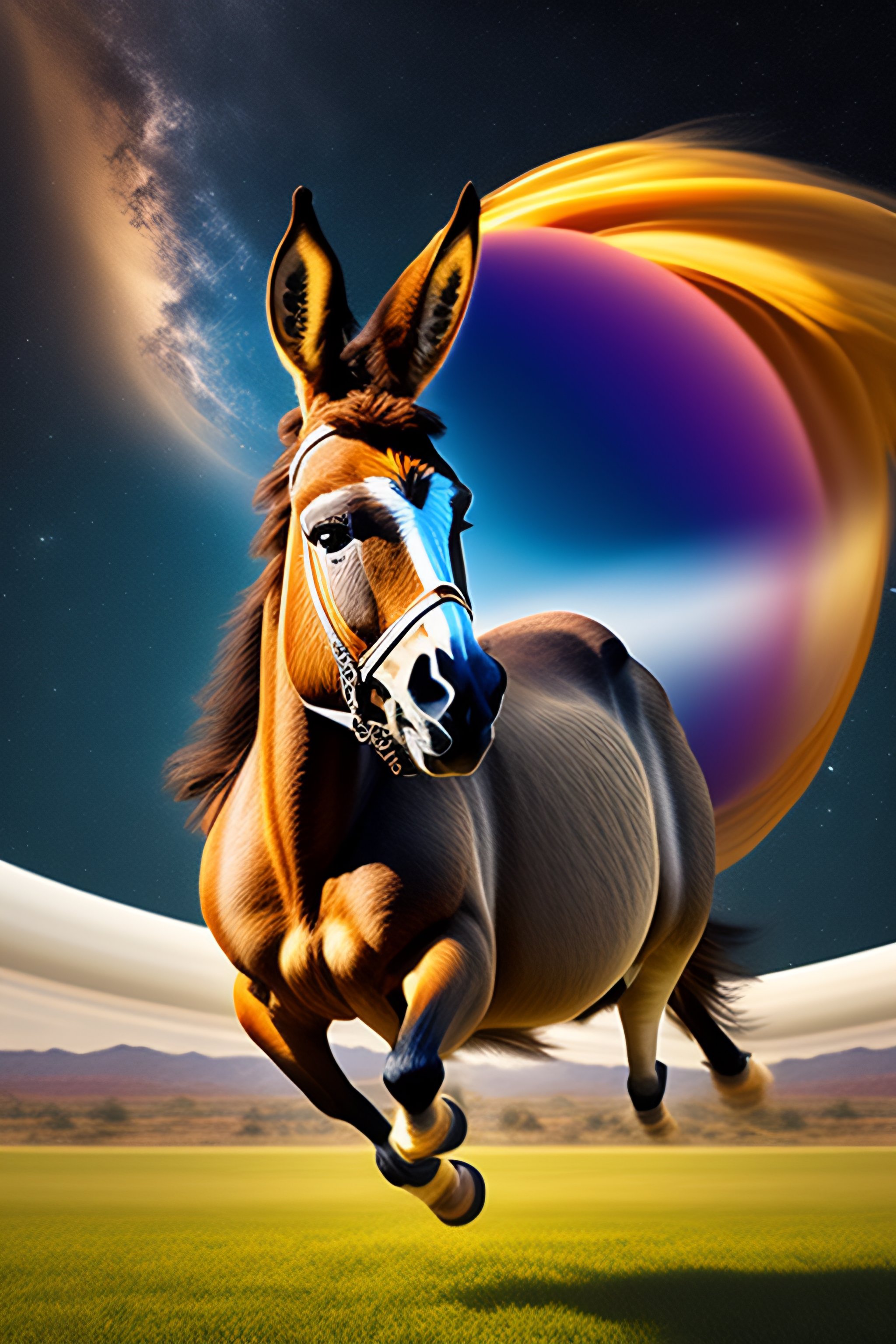 Lexica - Donkey super hero flying in space realistic photo 5mm