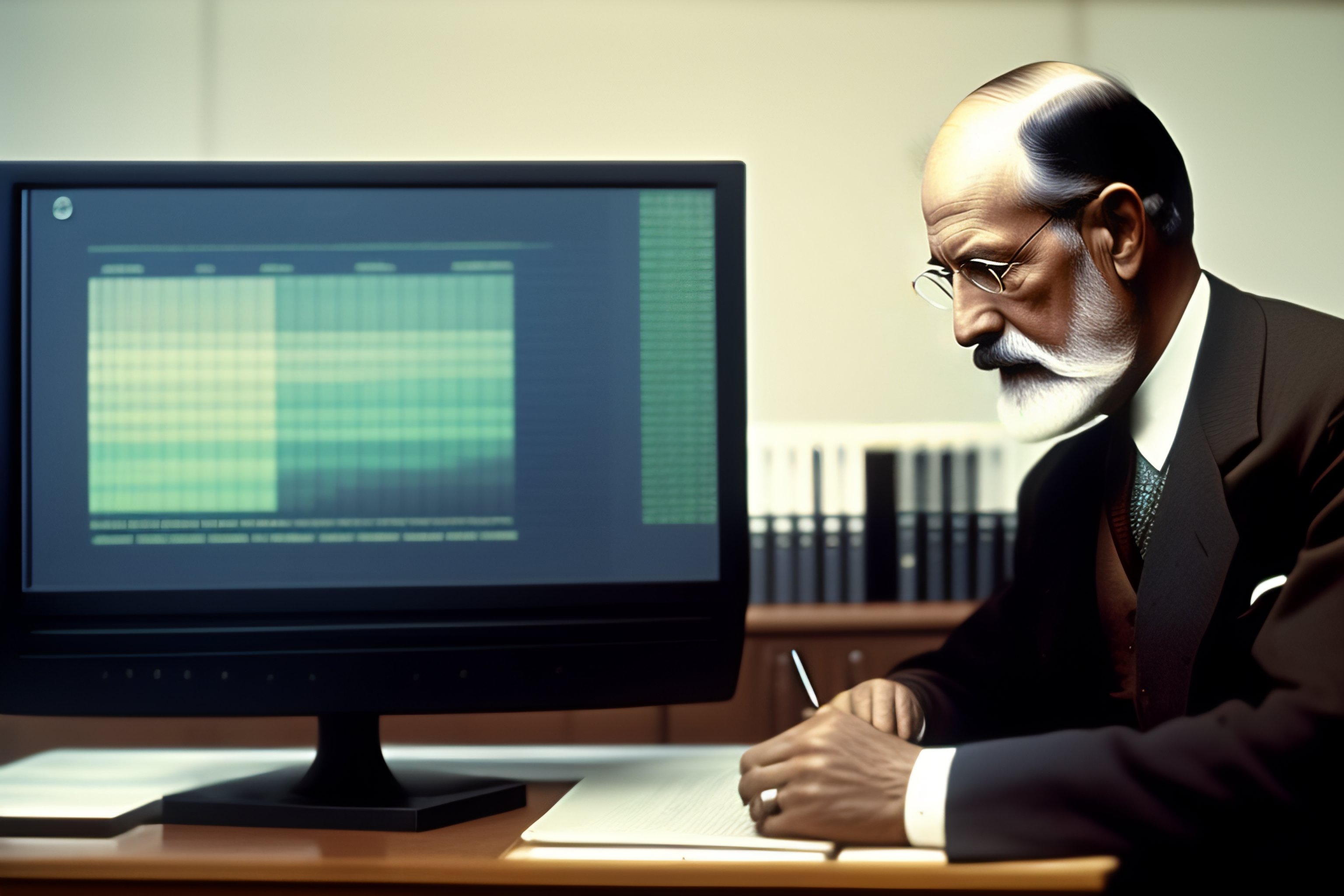 Lexica - Colored photograph of Sigmund Freud doing statistical analysis ...