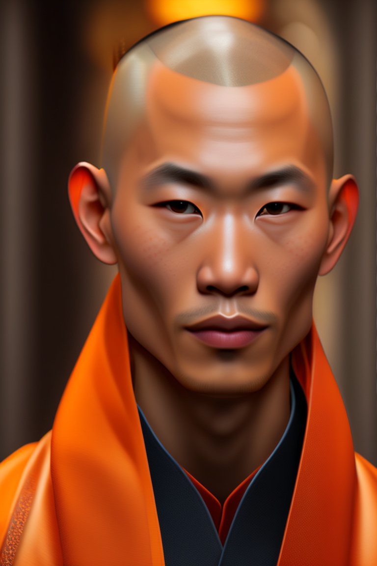 Lexica - A chinise monk,front face,orange dress,no hair
