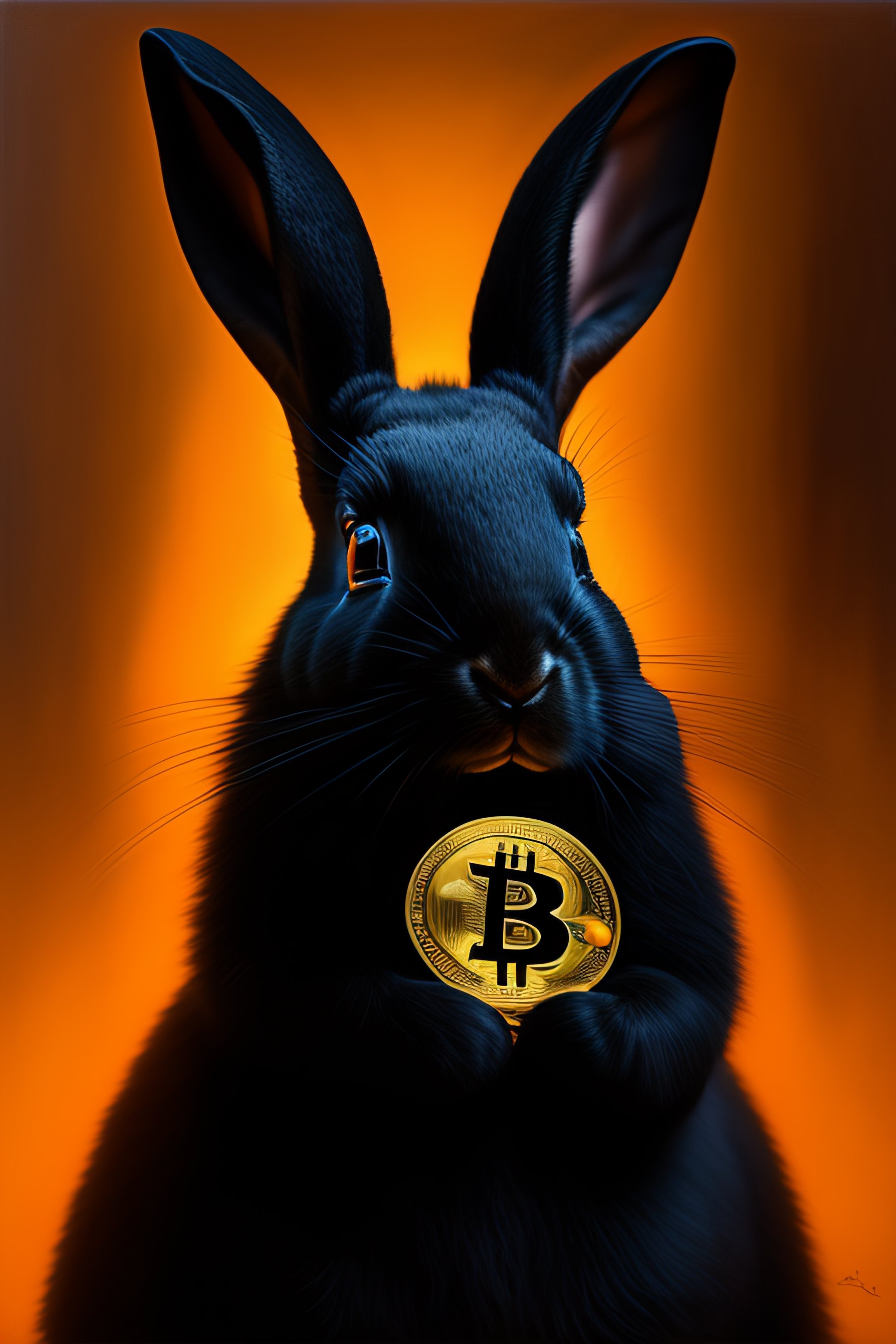 Lexica - Black rabbit with bitcoin, rembrandt style