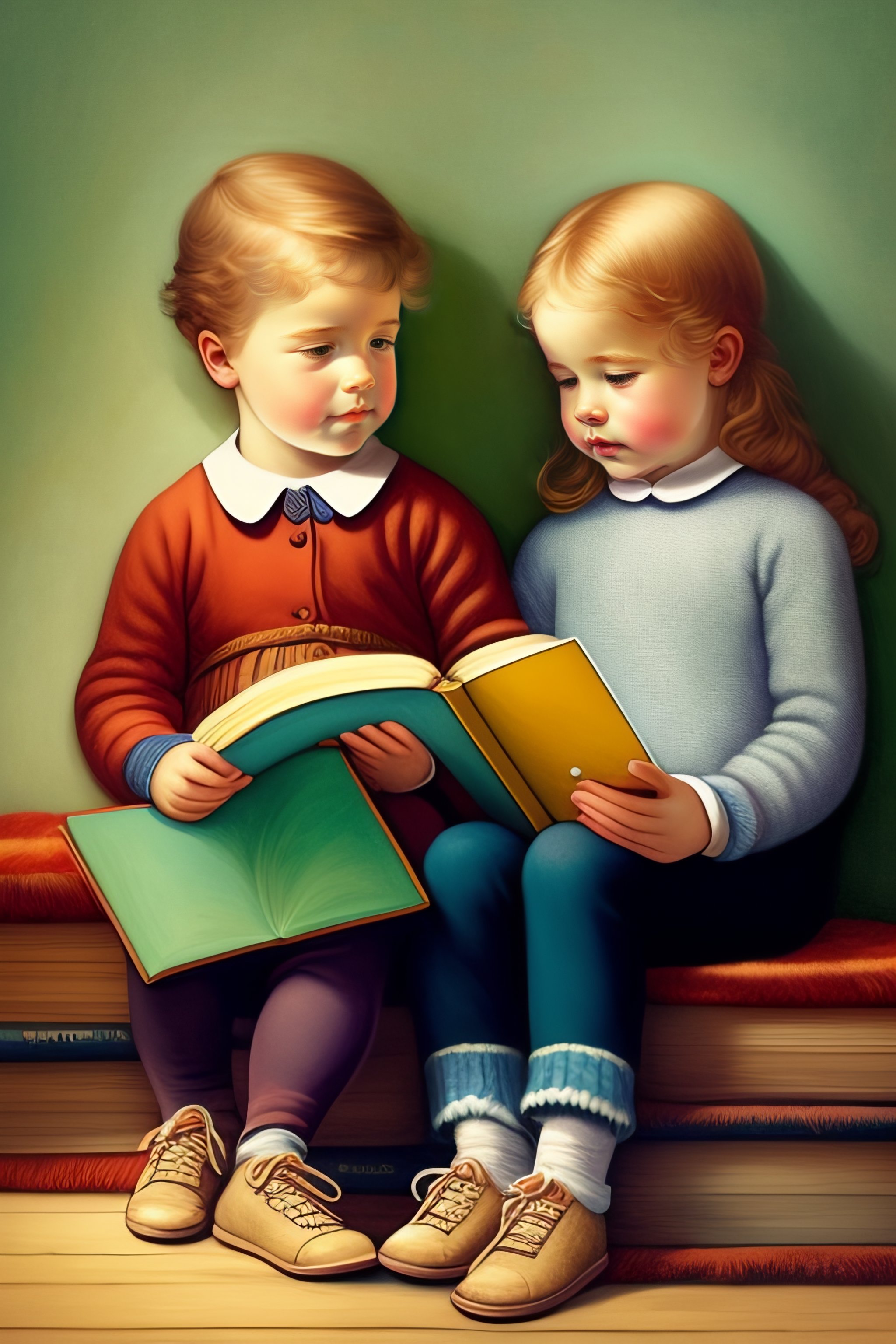 Lexica - A couple of children that are reading a book, a storybook ...