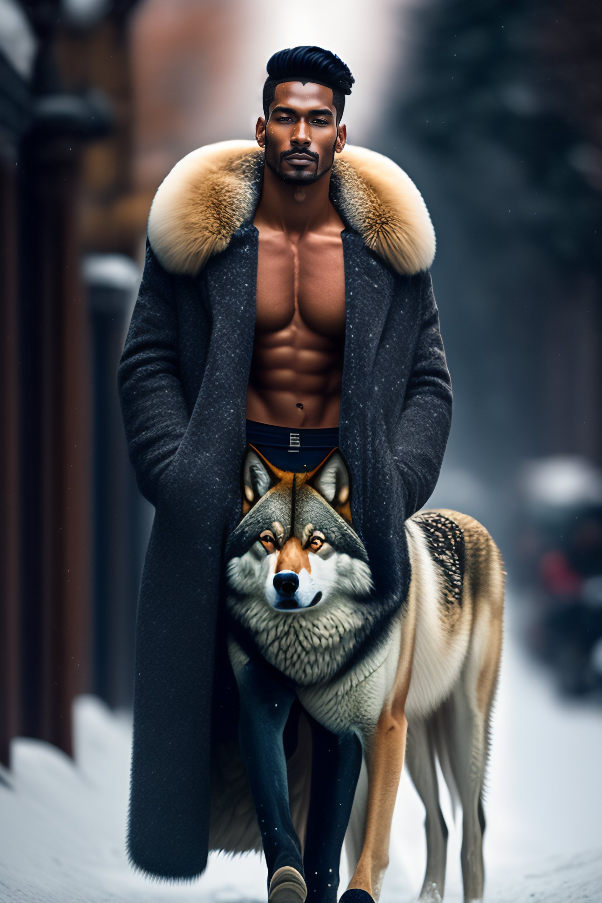 Lexica - Man covered with wolf's fur