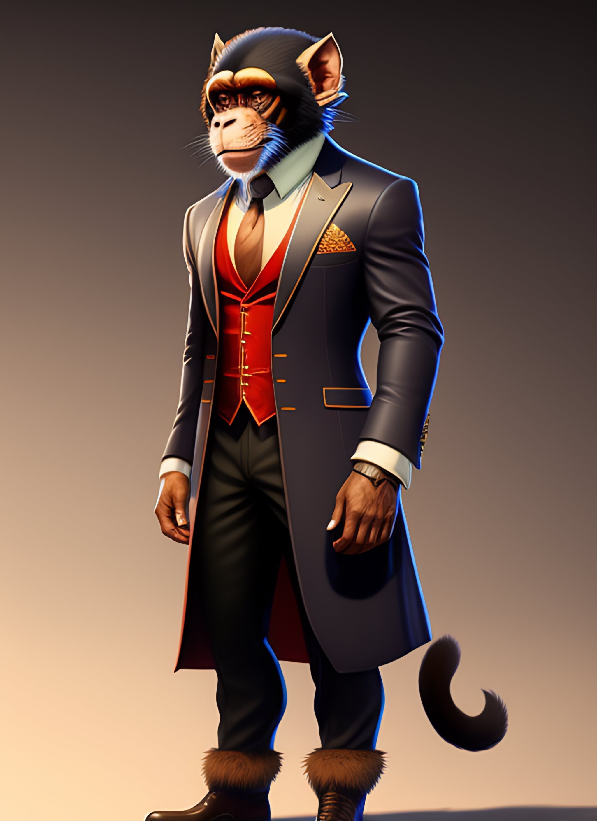 Lexica - Anthro furry humanoid monkey, three piece suit, checking watch ...