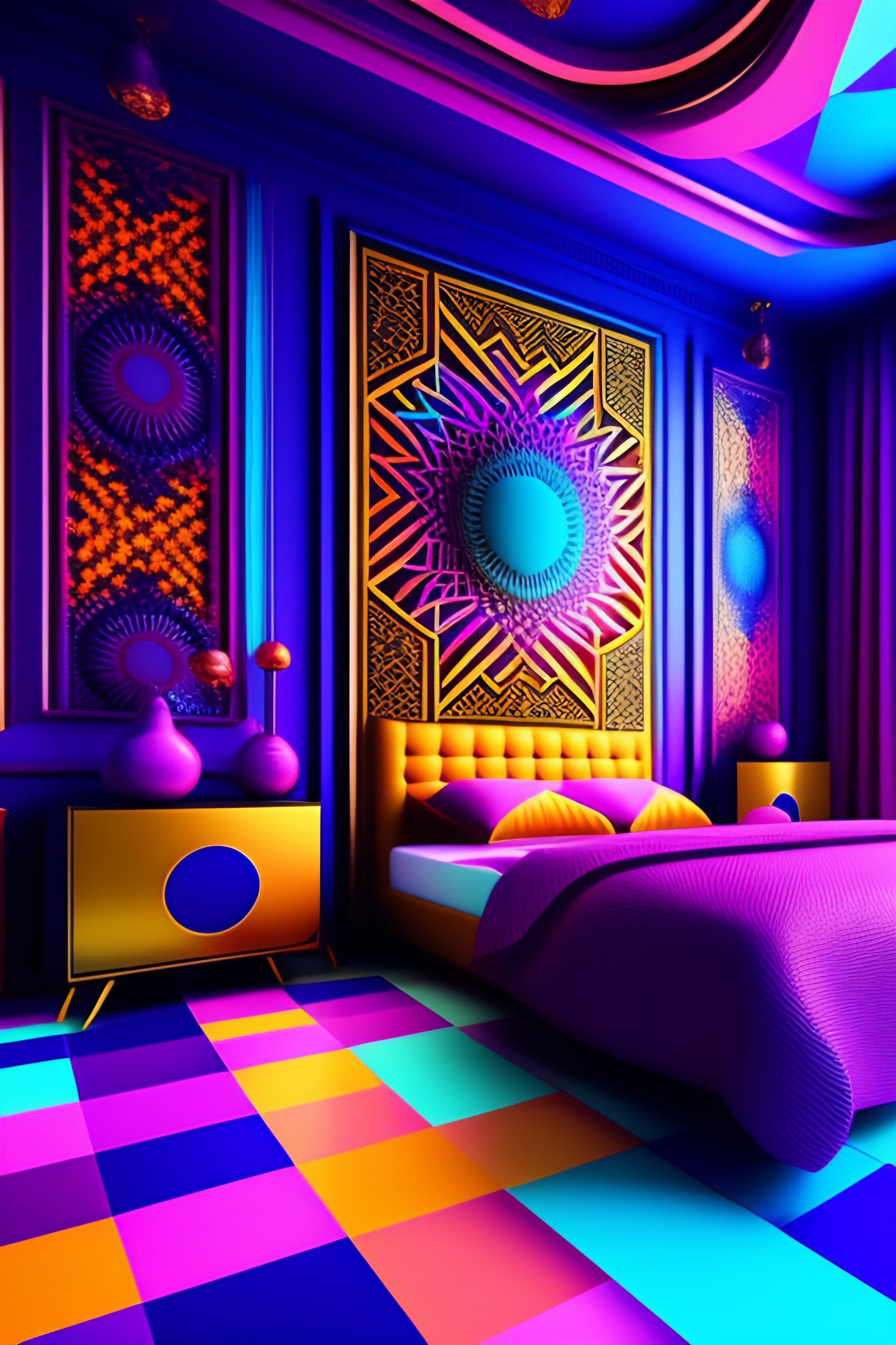 Lexica - The most psychedelic geometric patterned bedroom imaginable ...