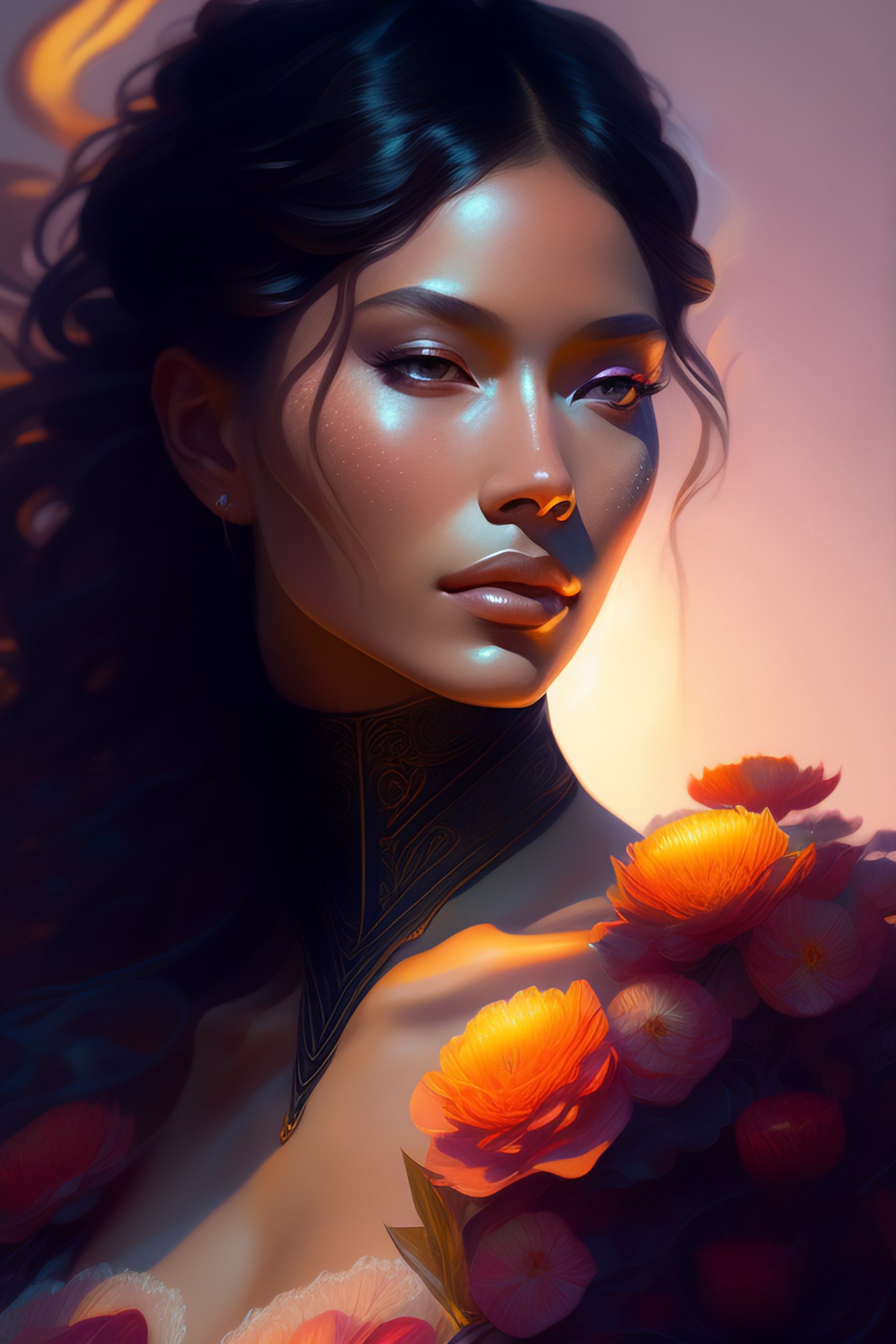 Lexica - A Black background half body portrait of An angel in a dress ...