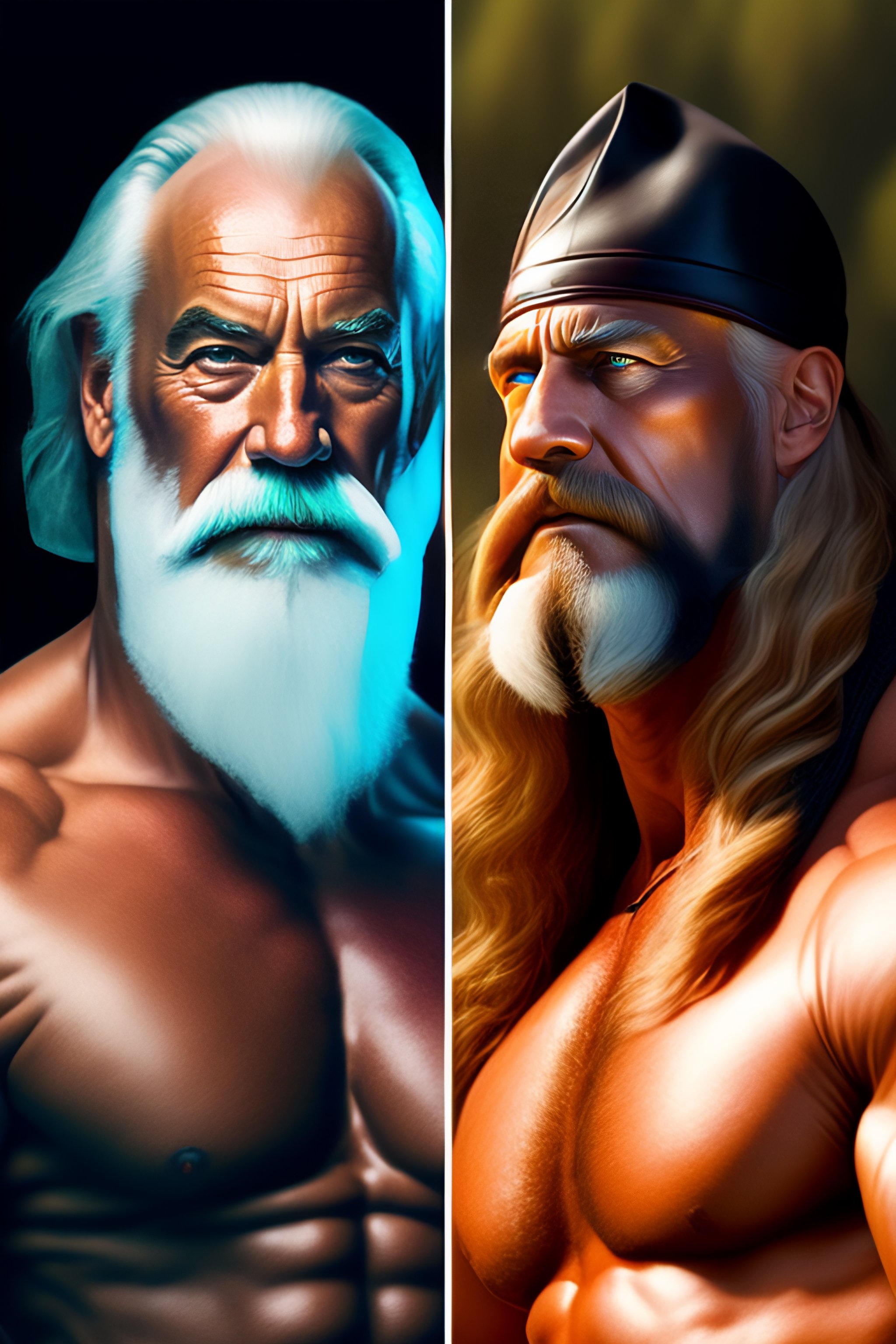 Lexica - Hyperrealistic oil painting including gandalf and hulk hogan ...