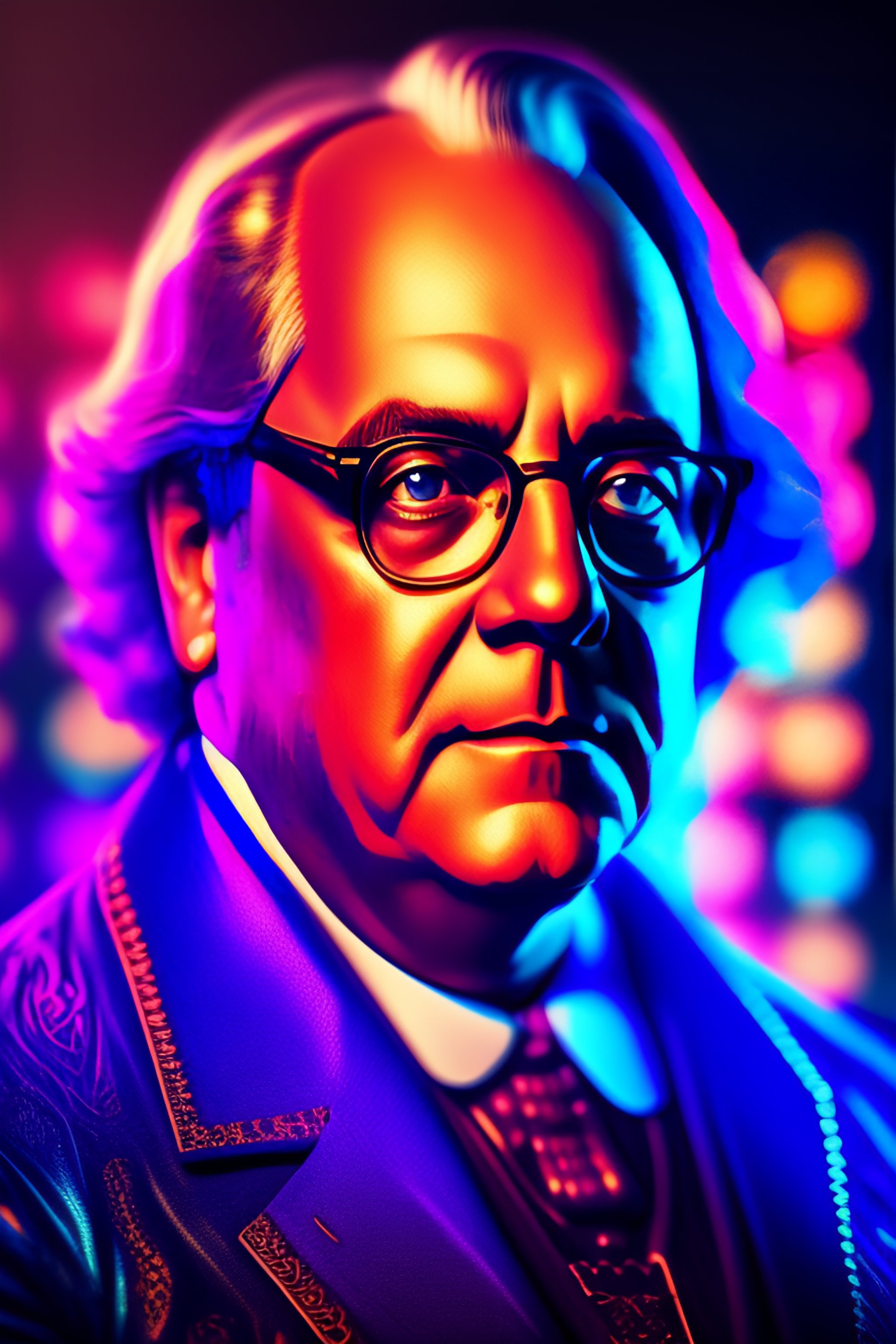 Lexica - Picture of Benjamin Franklin in crypto style, Imax cyber neon ...