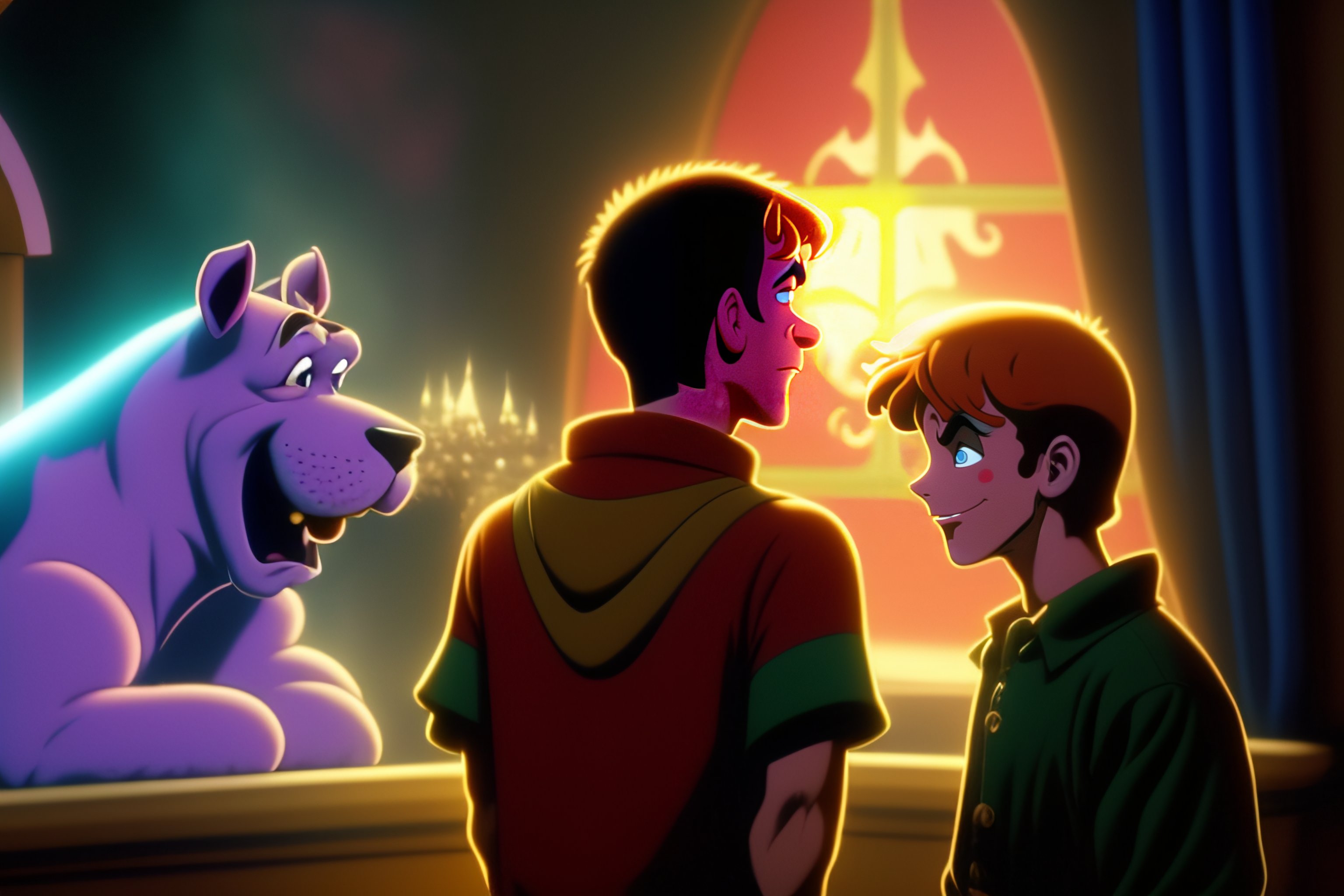 Lexica - A beautiful photo of Scooby-Doo and Shaggy being scared by a ghost