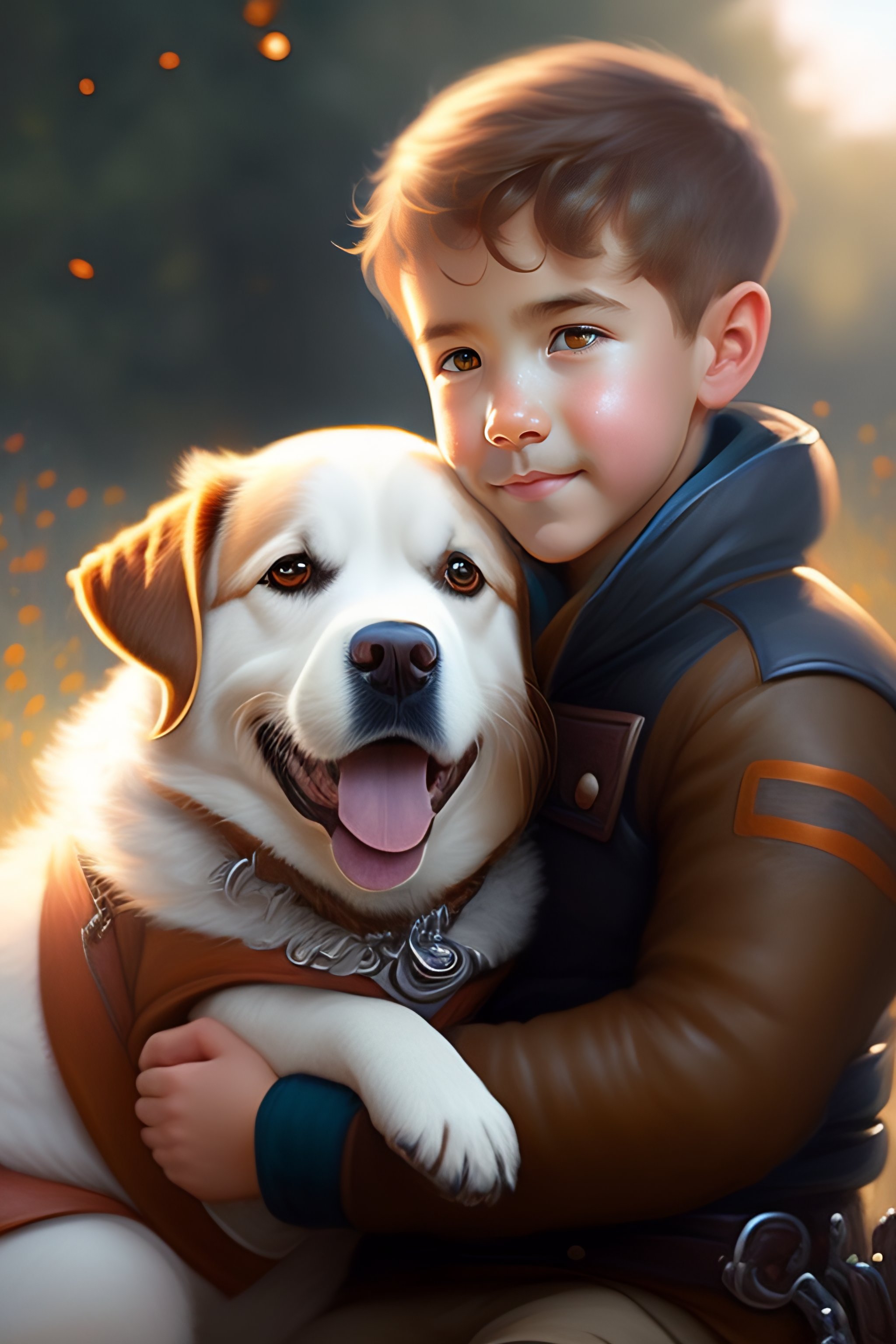 Lexica - A detailed portrait of a cute boy hugging a dog illustrator ...
