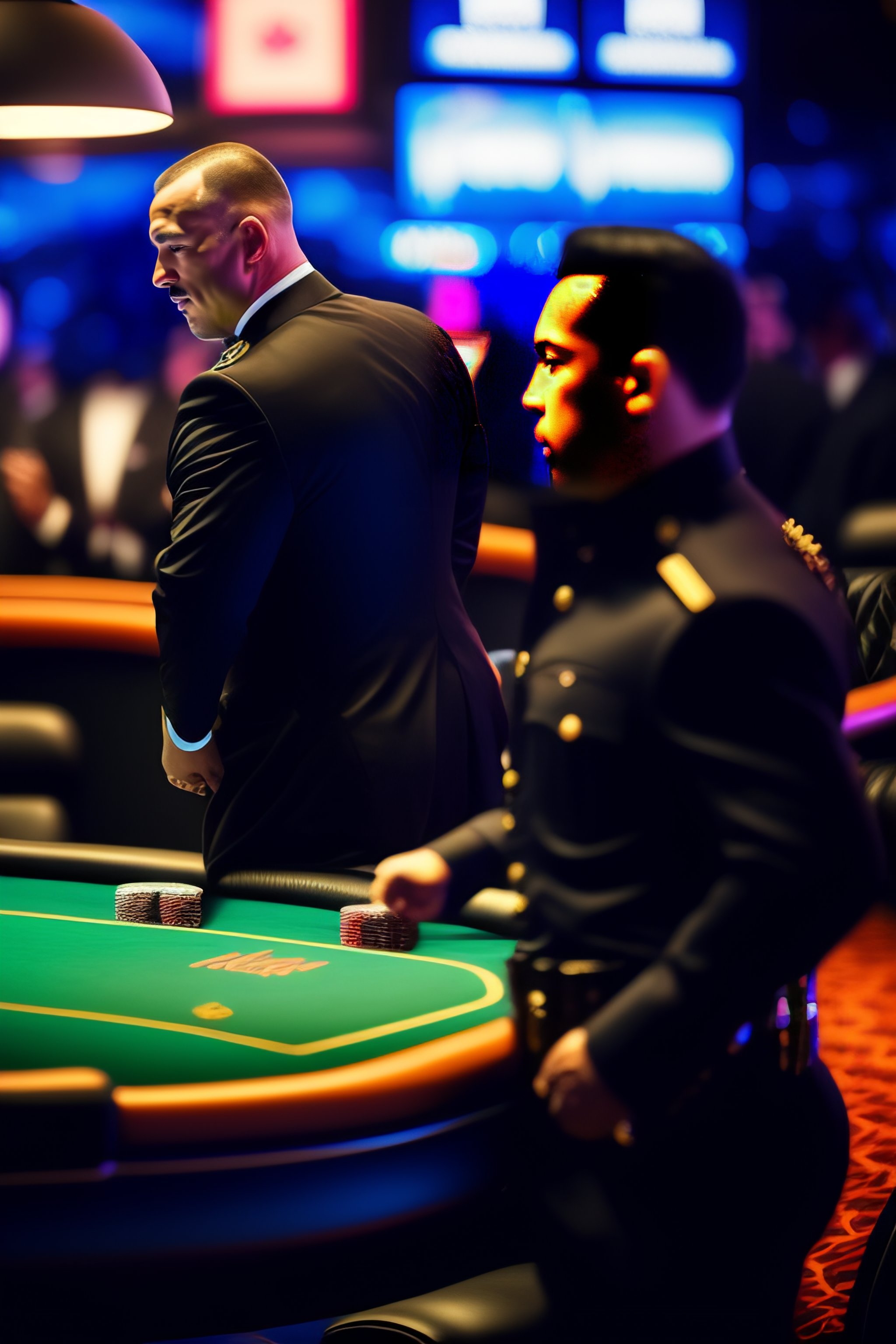 Lexica - Two miniature men dressed in all black dancing on the poker ...