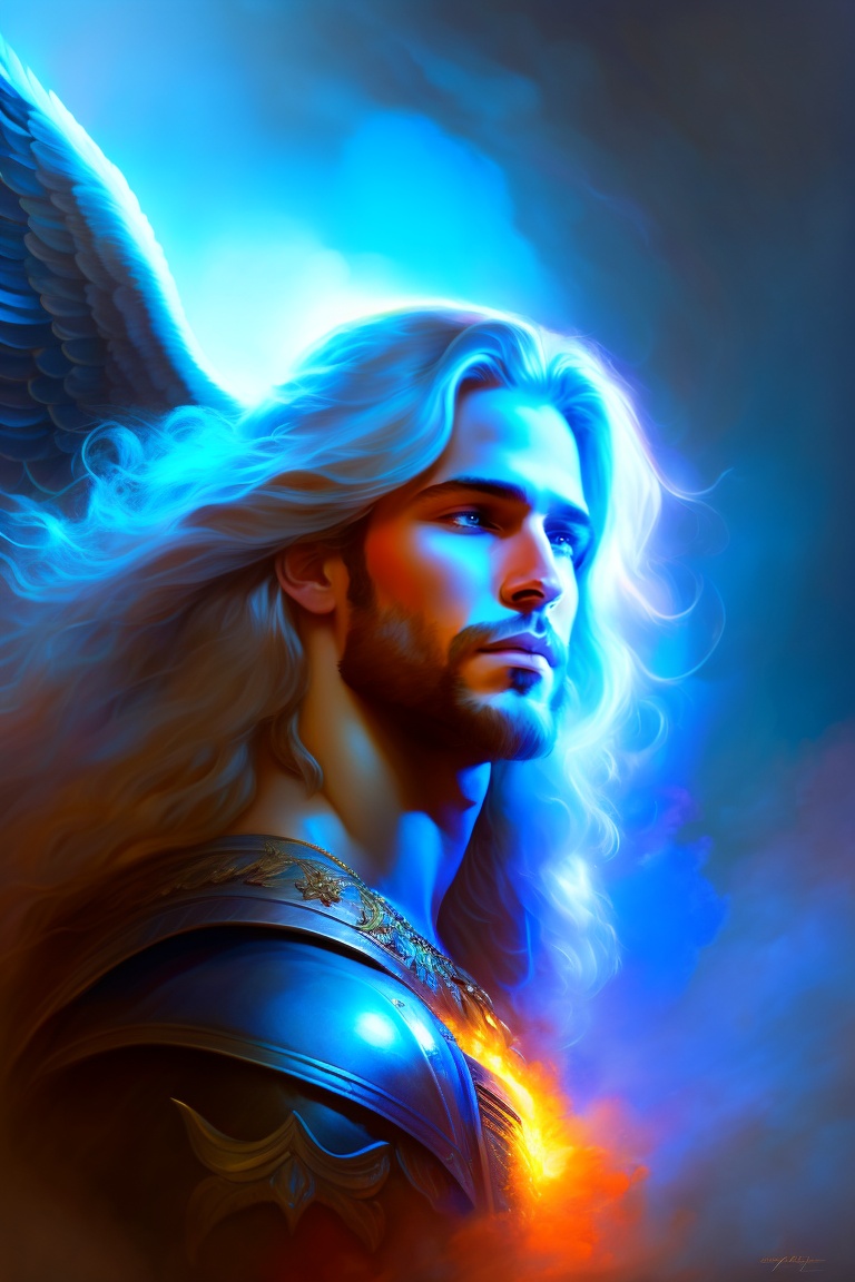 Lexica - Guardian Angel Portrait, Front, Male, Majestic, Long Hair, Dark Blonde, Long Wings ...