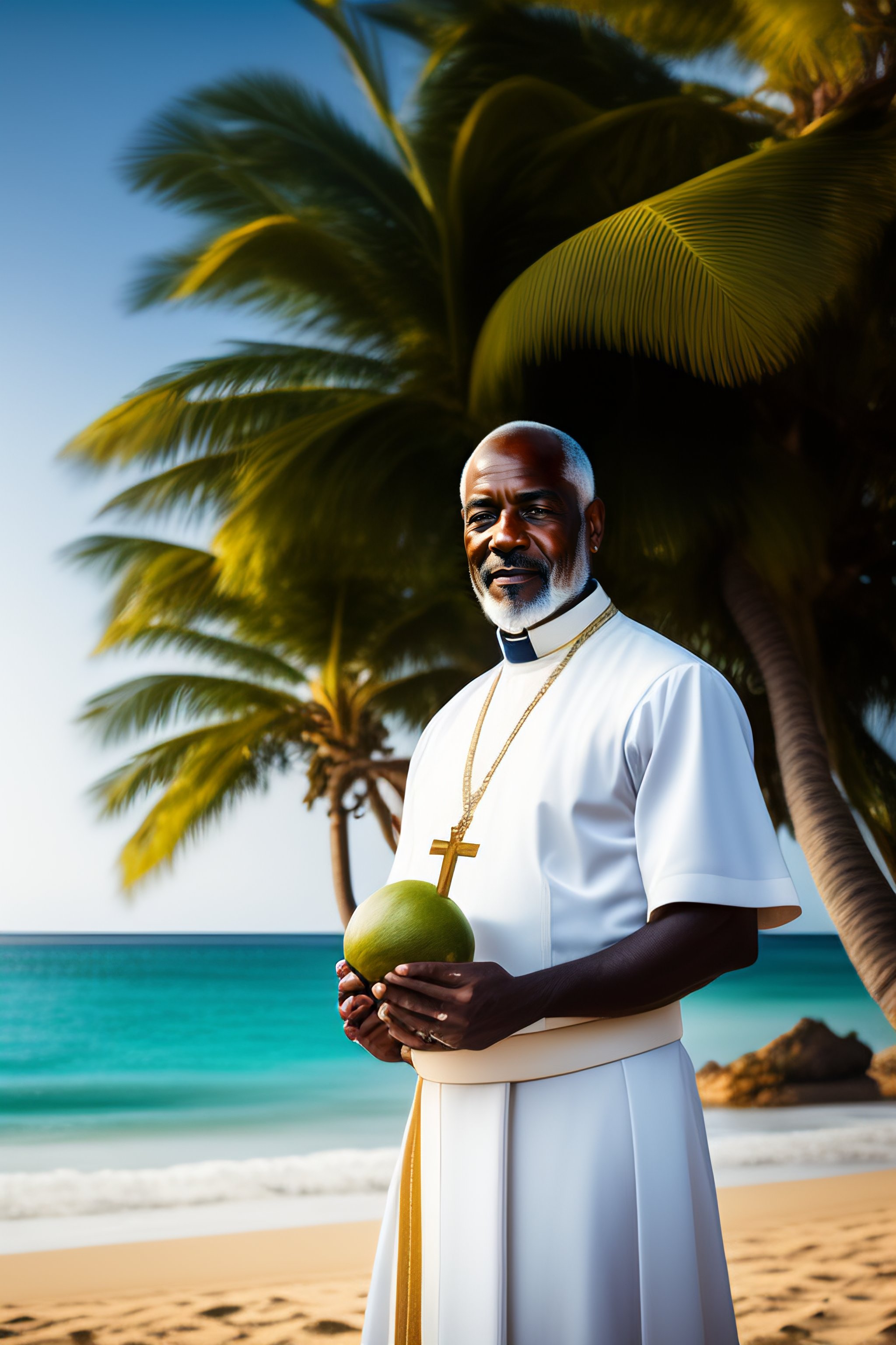 Lexica - Portrait of a catholic priest with a coconut in front of a ...