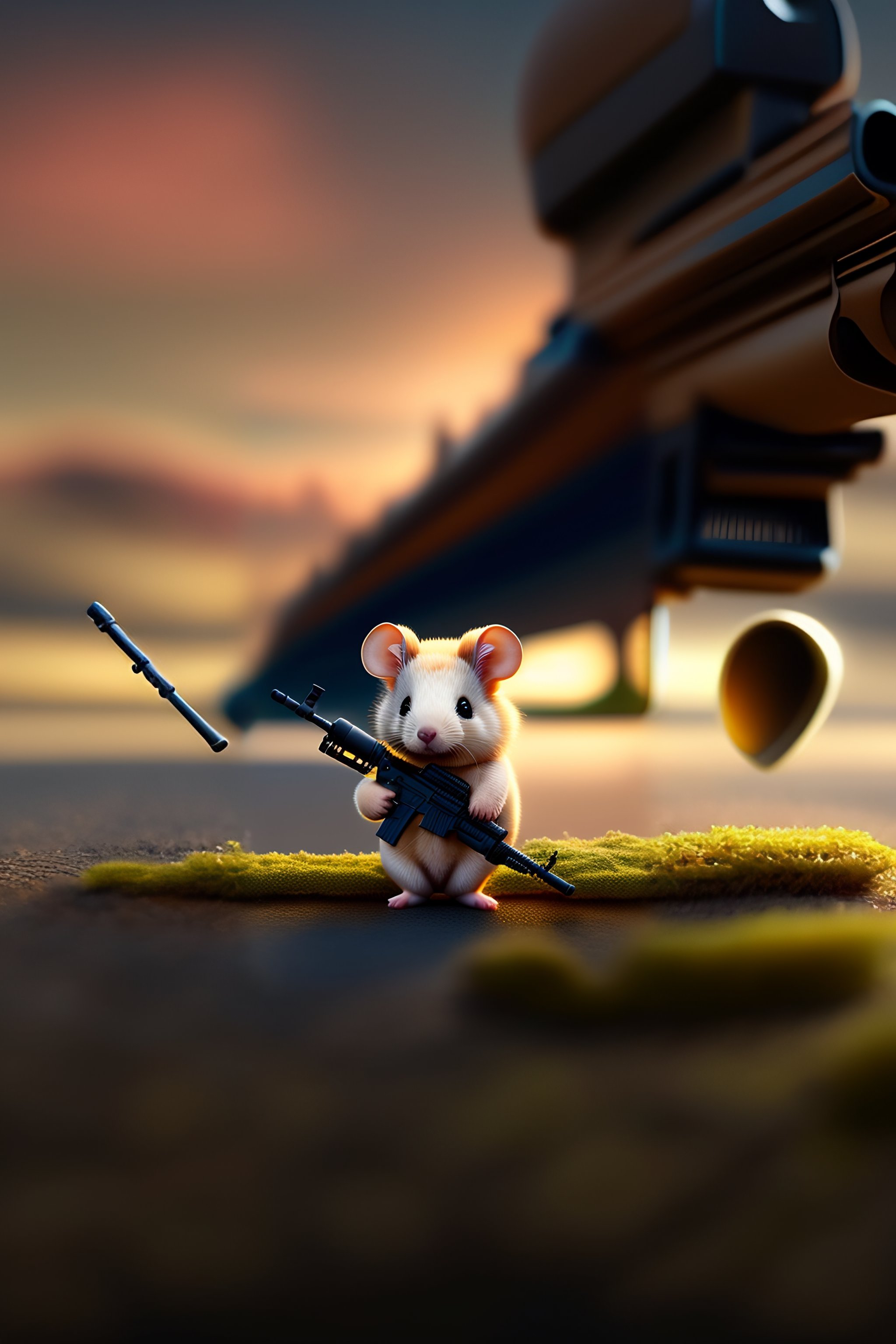 Lexica - A cute fluffy tiny mouse holding an AR-15 assault rifle.