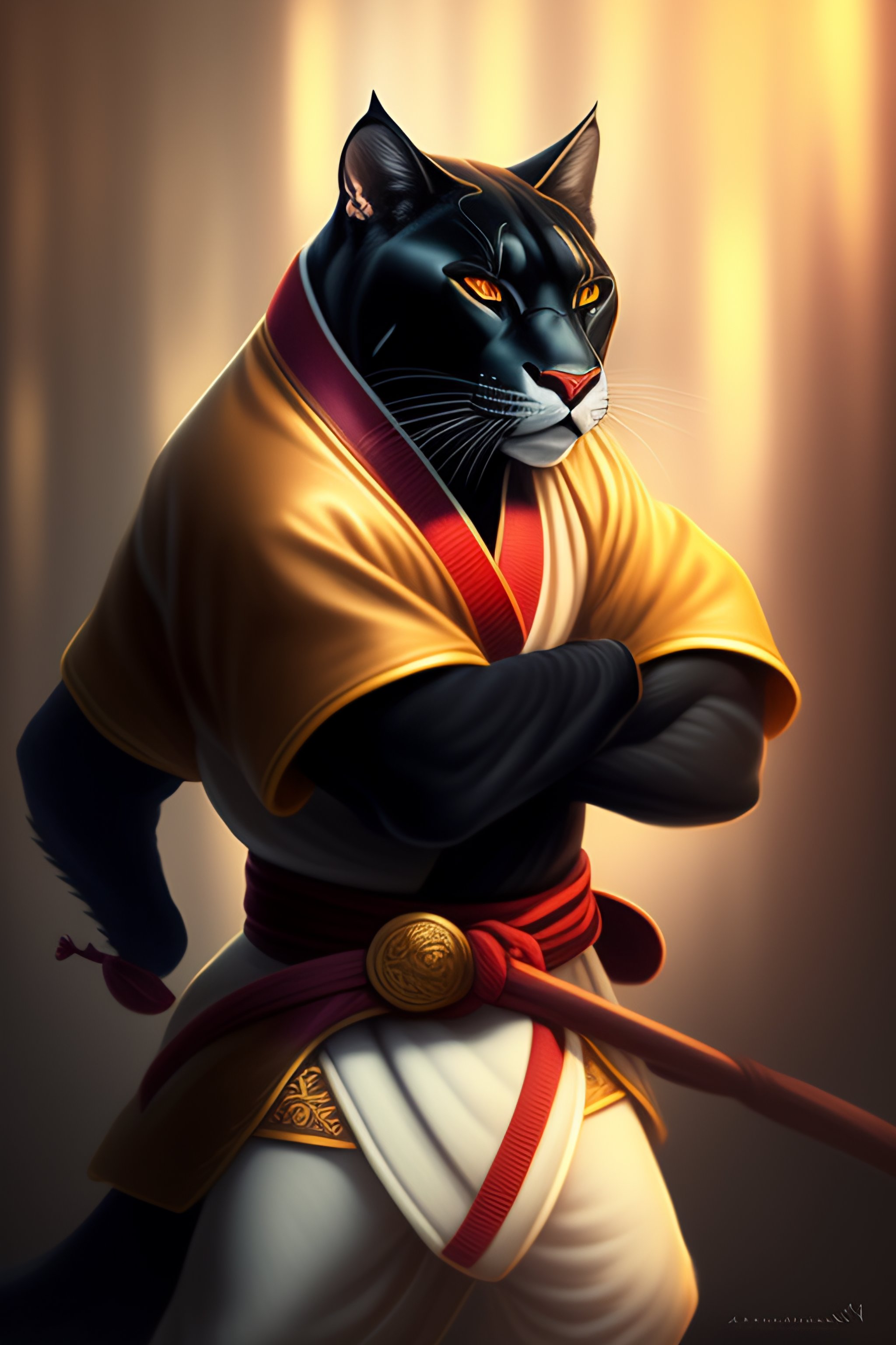 Lexica - Award-winning photo of a martial arts sensei, panther, white ...
