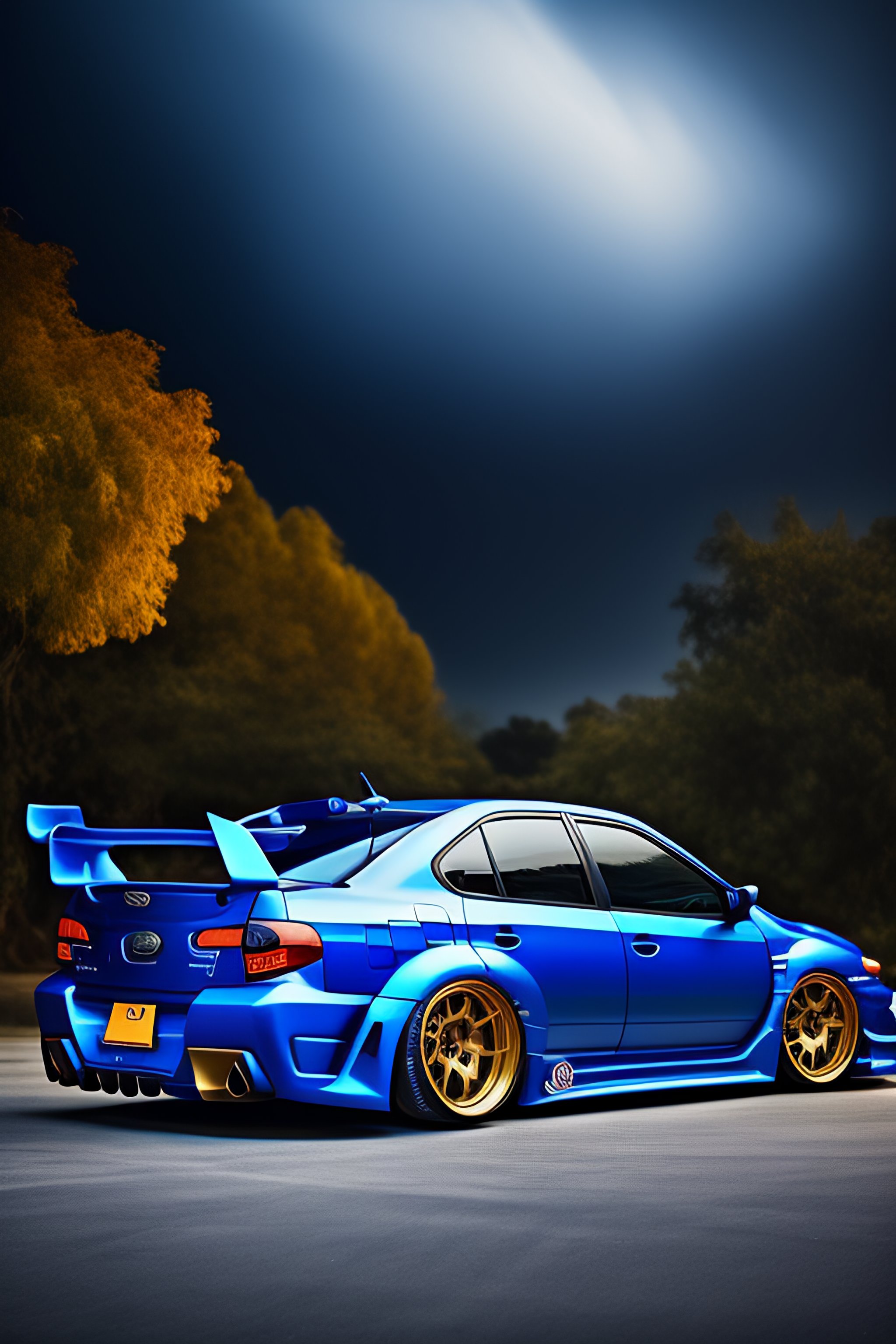 Lexica - An subaru wrx 2004 blue, tunning, render, octane in a night time