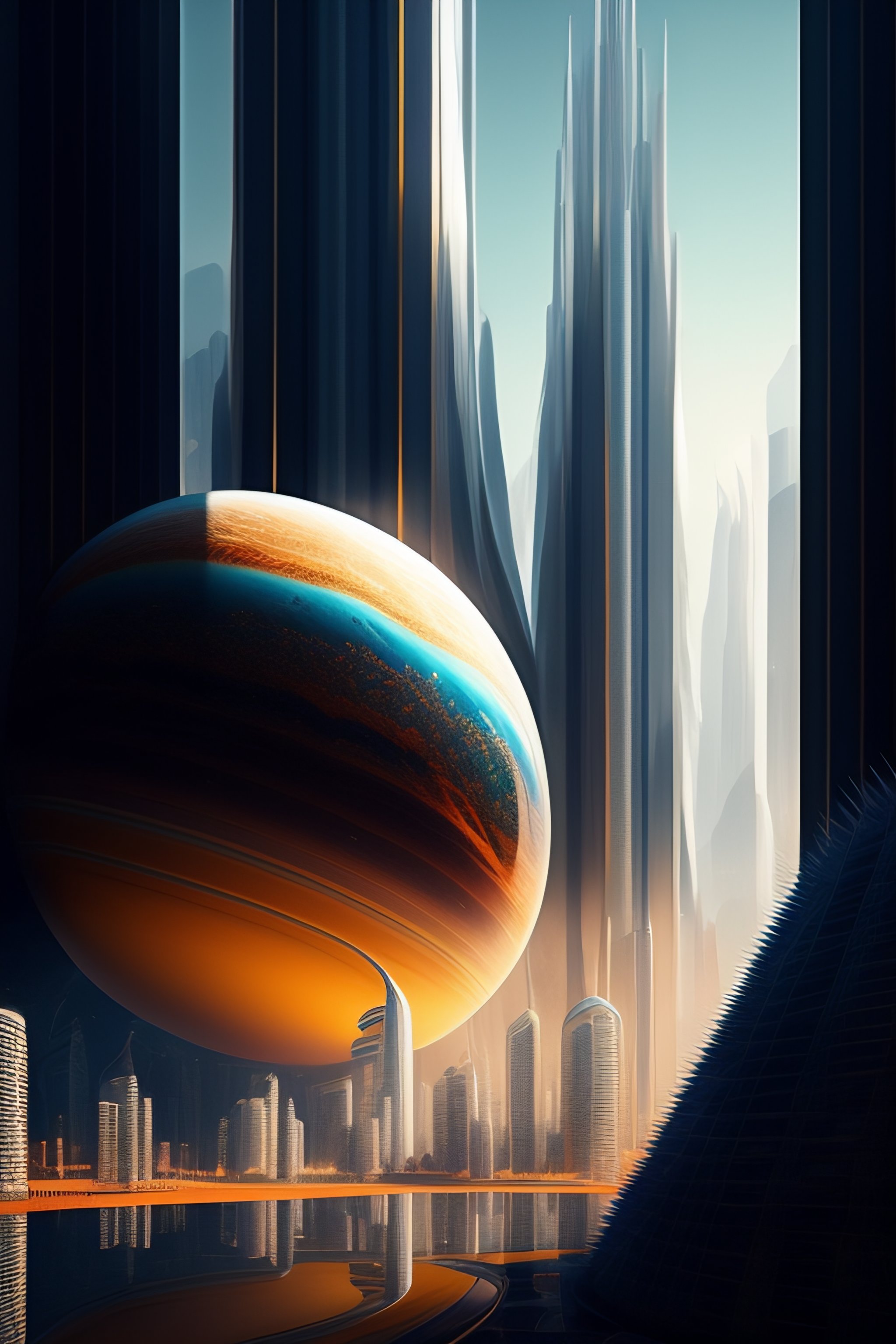 Lexica - A giant spiky marble in the middle of a futuristic city, vibrant