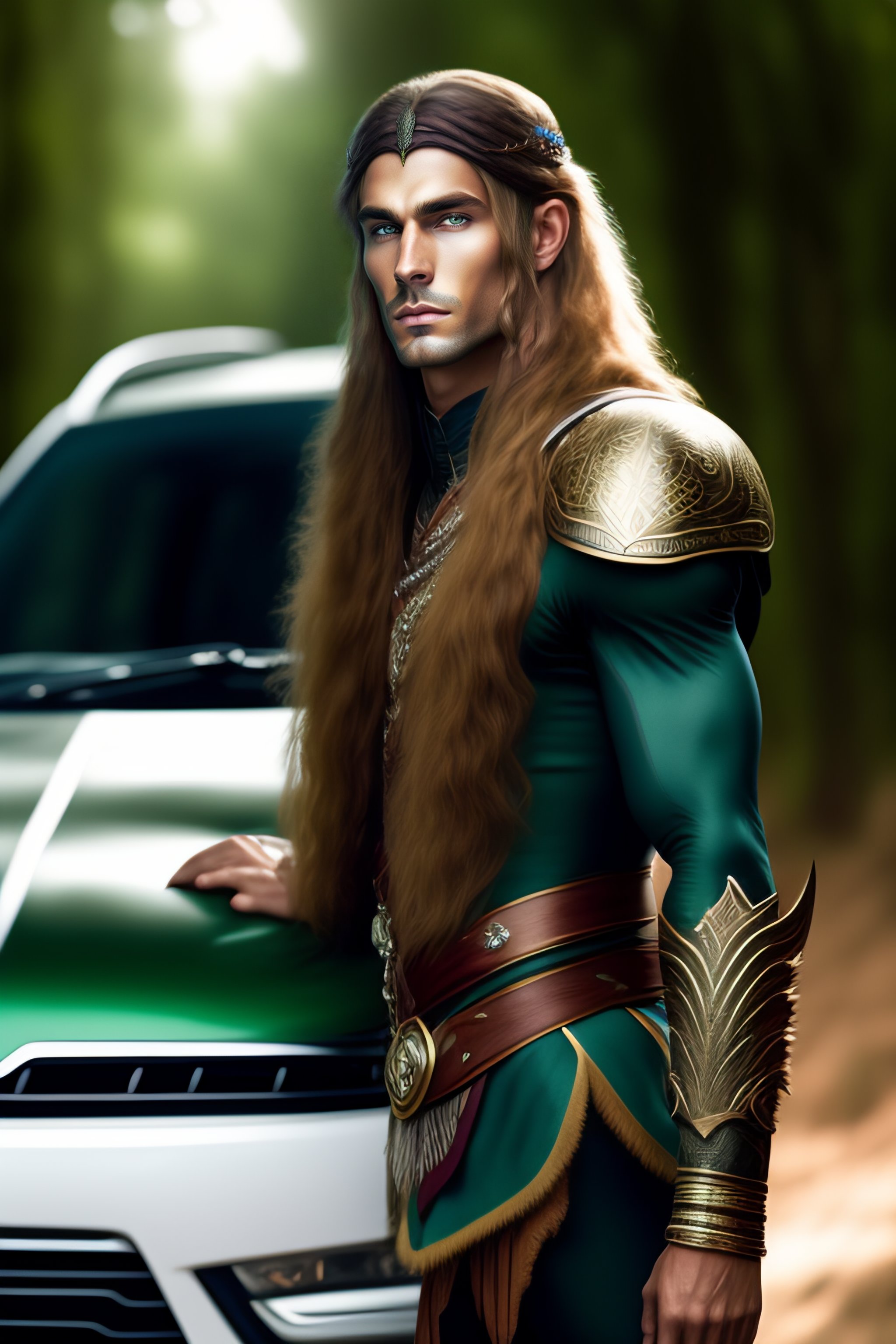 Lexica - Male slender muscular elven ranger with long hair in front of ...