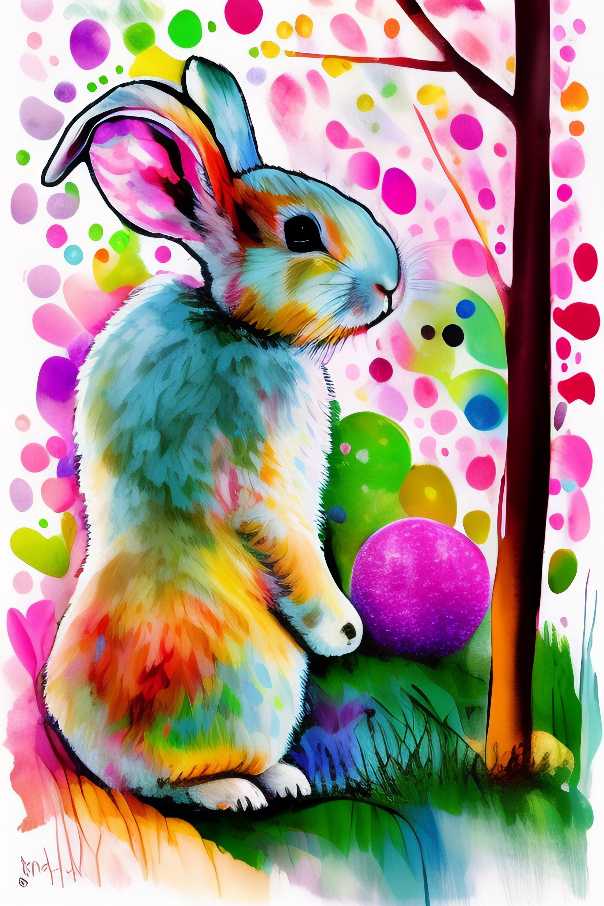 Lexica - Cute bunny, easter, trees, cartoon, clear sky, Abstract ...