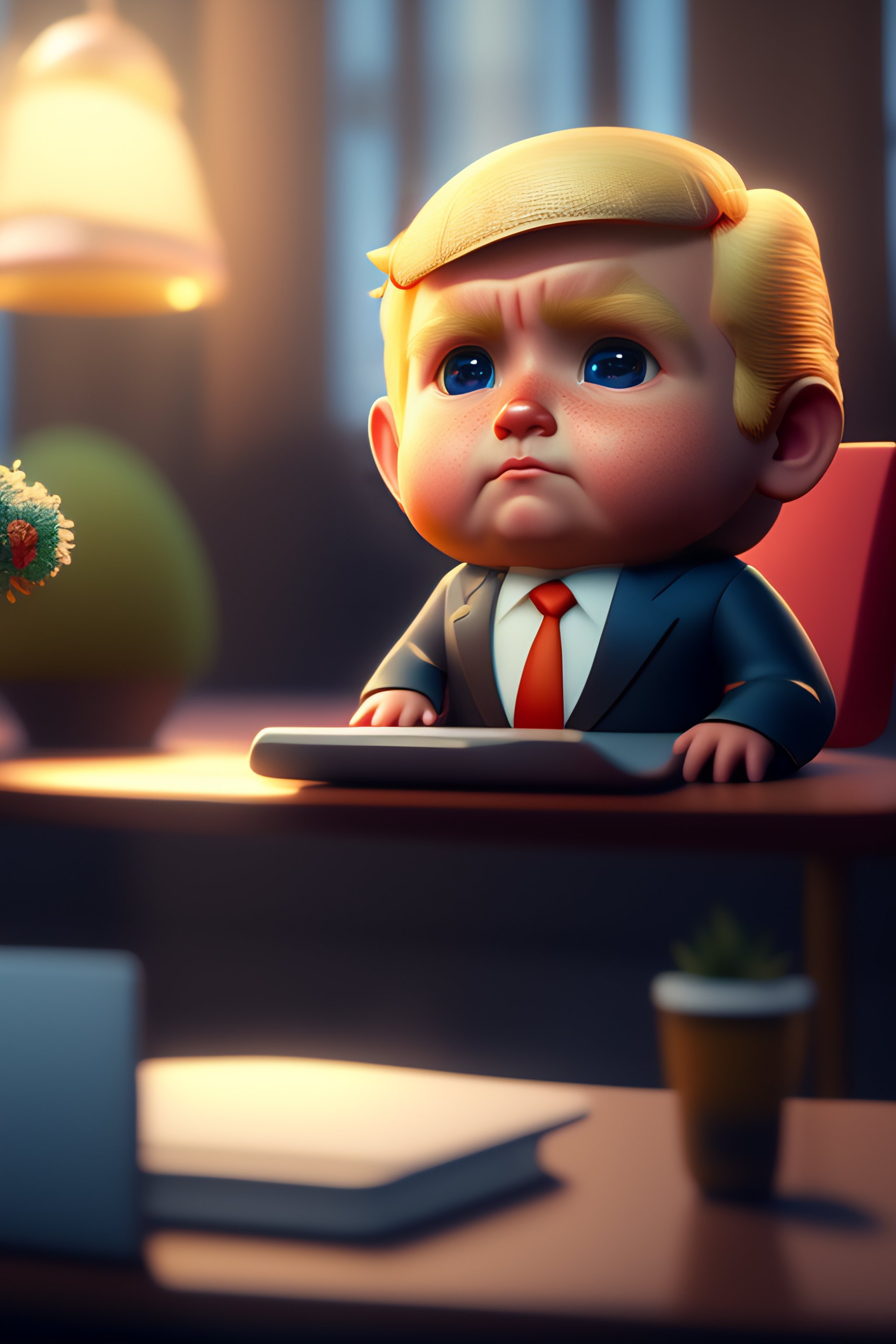 Lexica - Cute small humanoid Donald Trump sitting in front of laptop ...