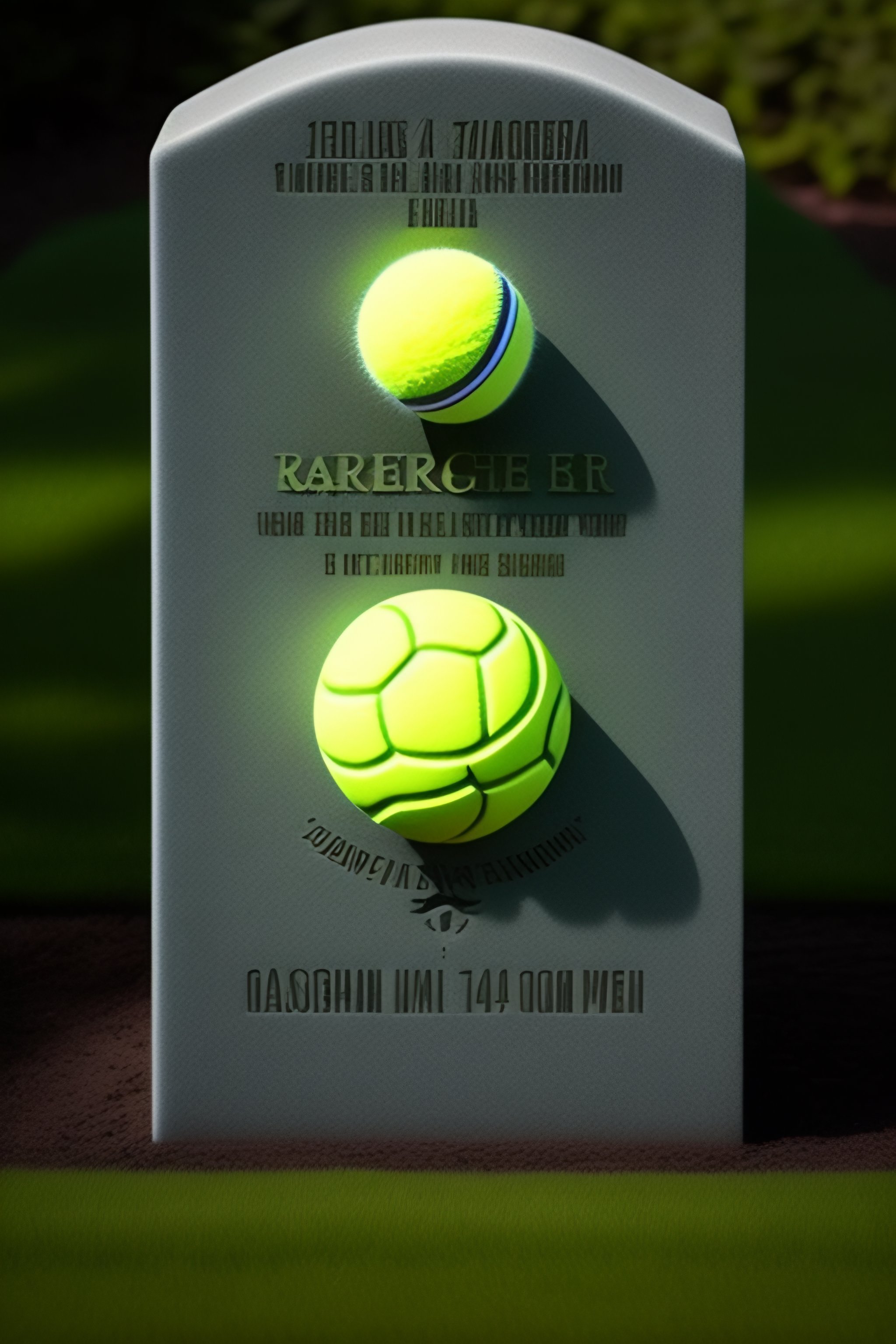 Lexica - A Roger Federer tennis ball in the shape of a gravestone.