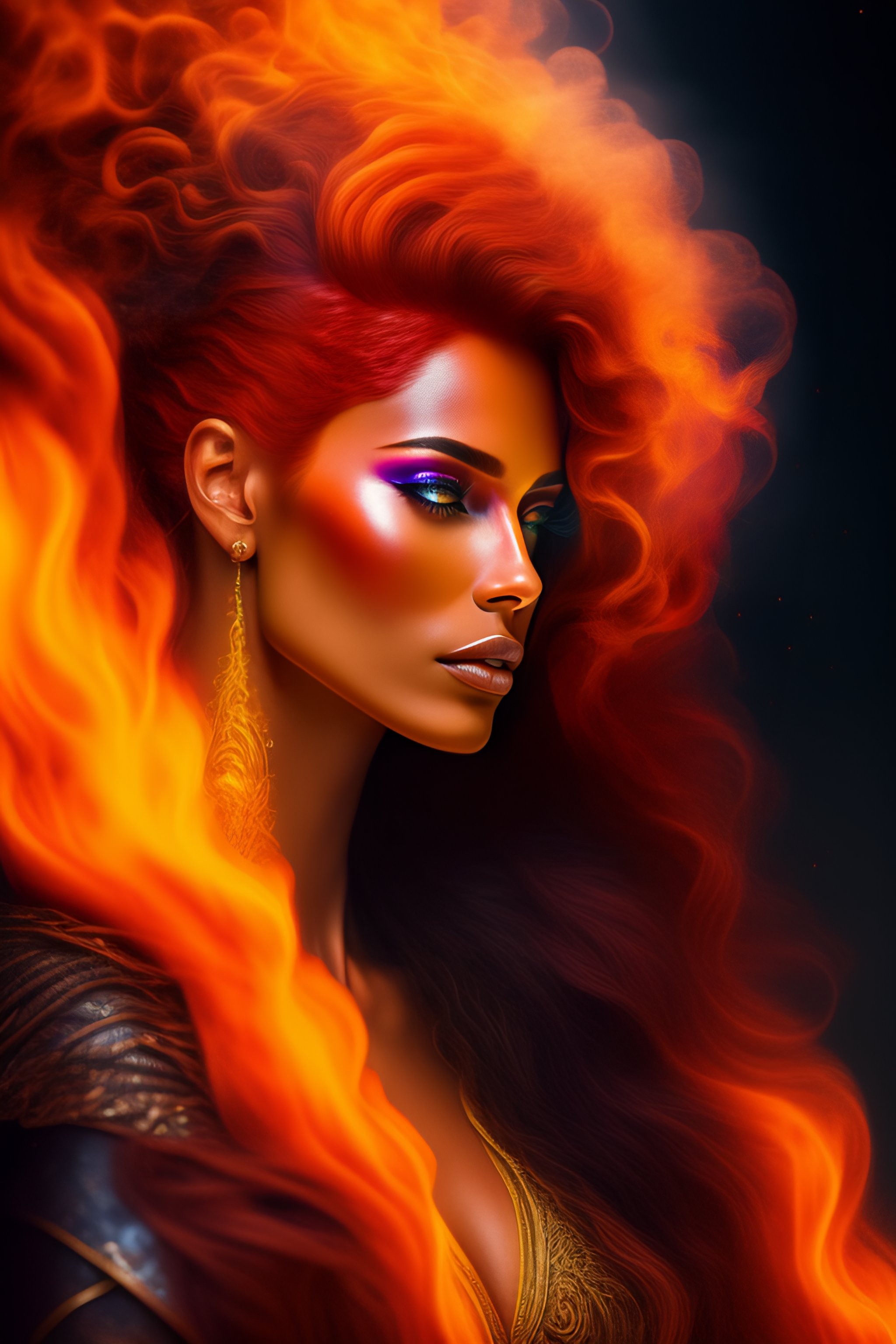 Lexica - A woman made out of fire and she has hair made of flames ...