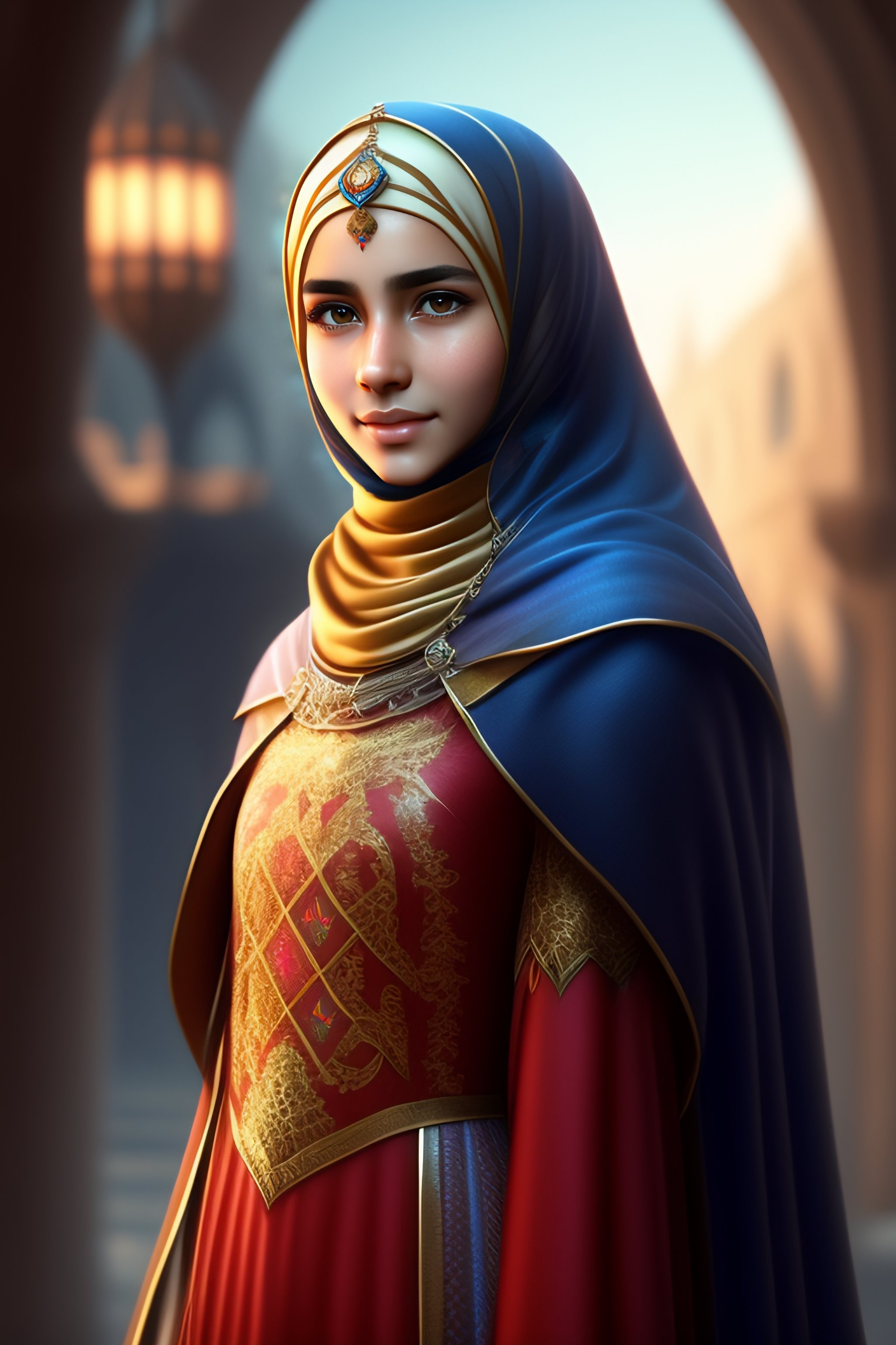 Lexica - Cute hijab girl in medieval light mage clothing, ((seed:657949))